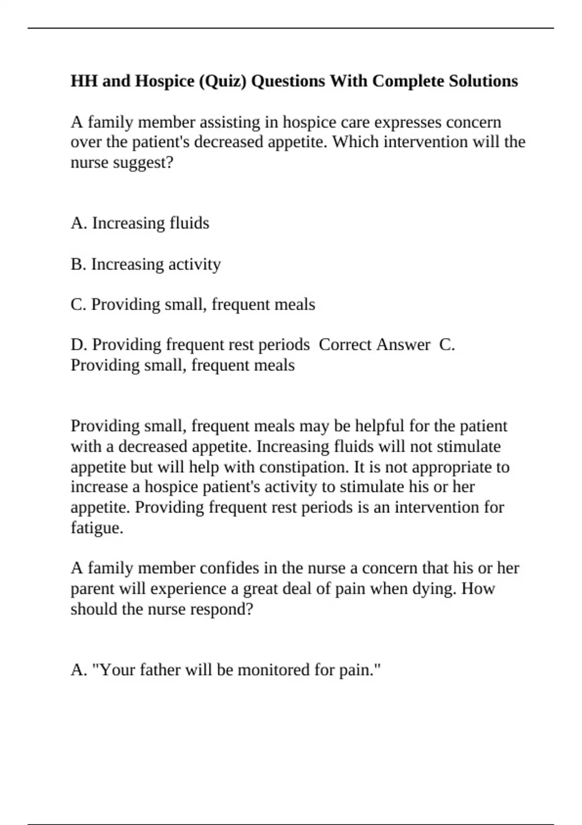 HH and Hospice (Quiz) Questions With Complete Solutions - HH and ...