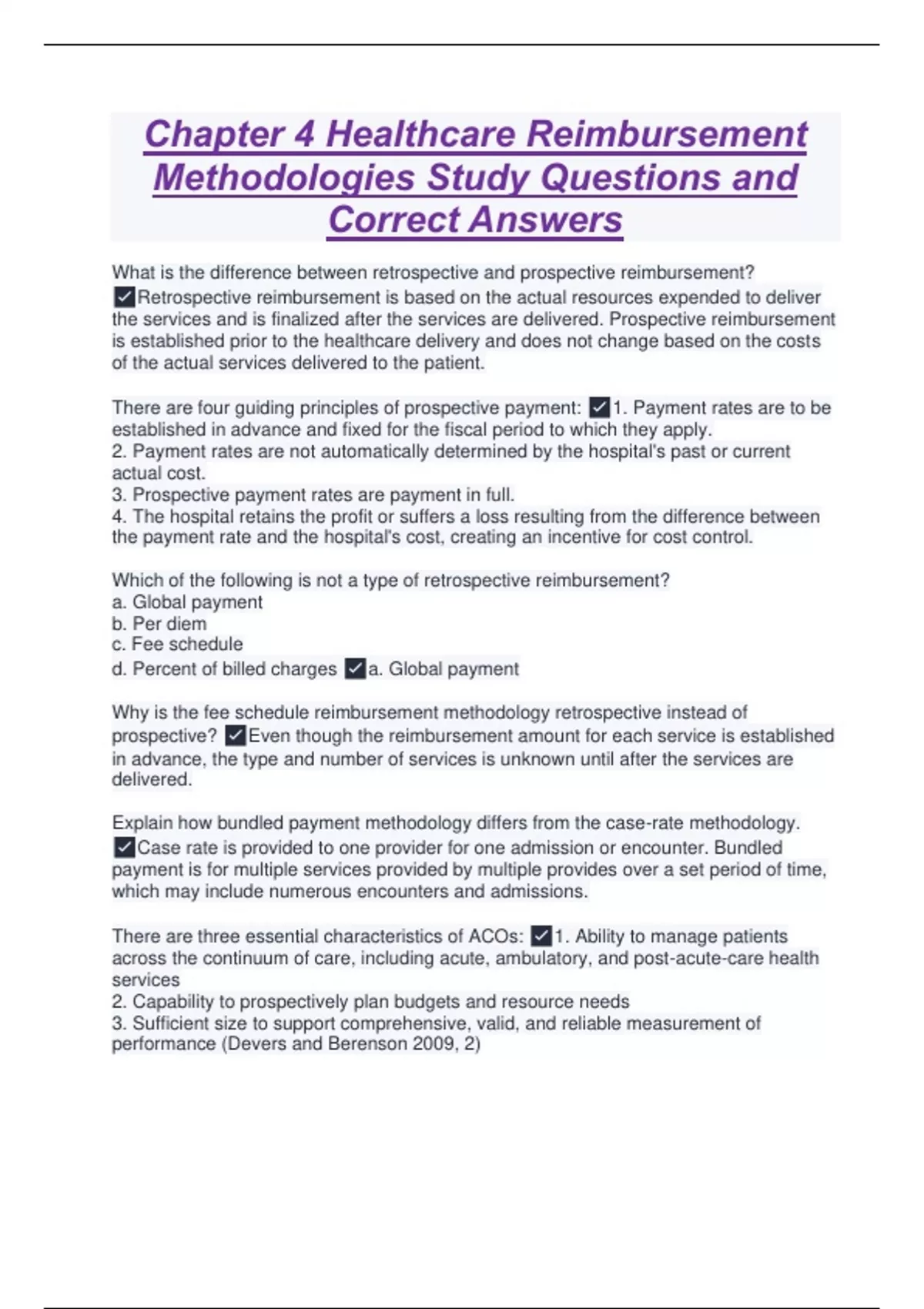 Chapter 4 Healthcare Reimbursement Methodologies Study Questions and ...