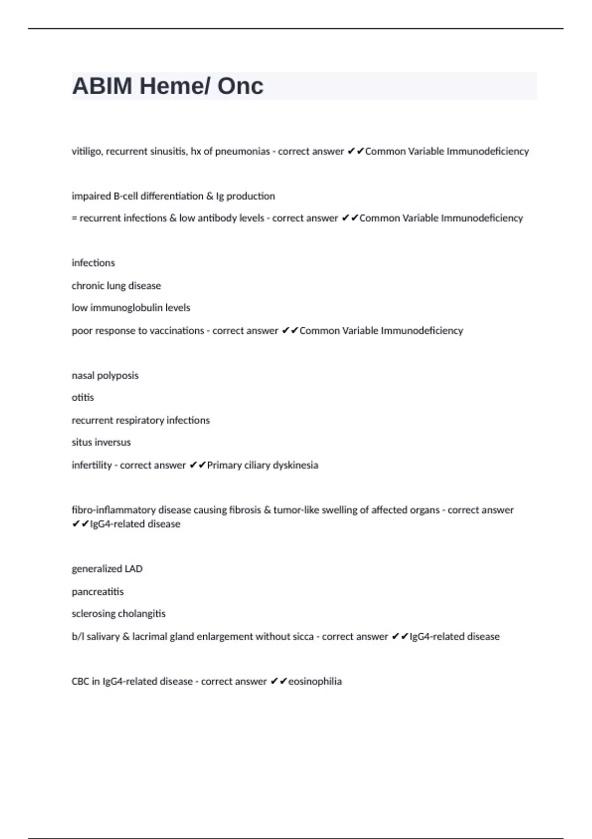 ABIM Heme/ Onc questions with 100% correct answers graded A+ already ...