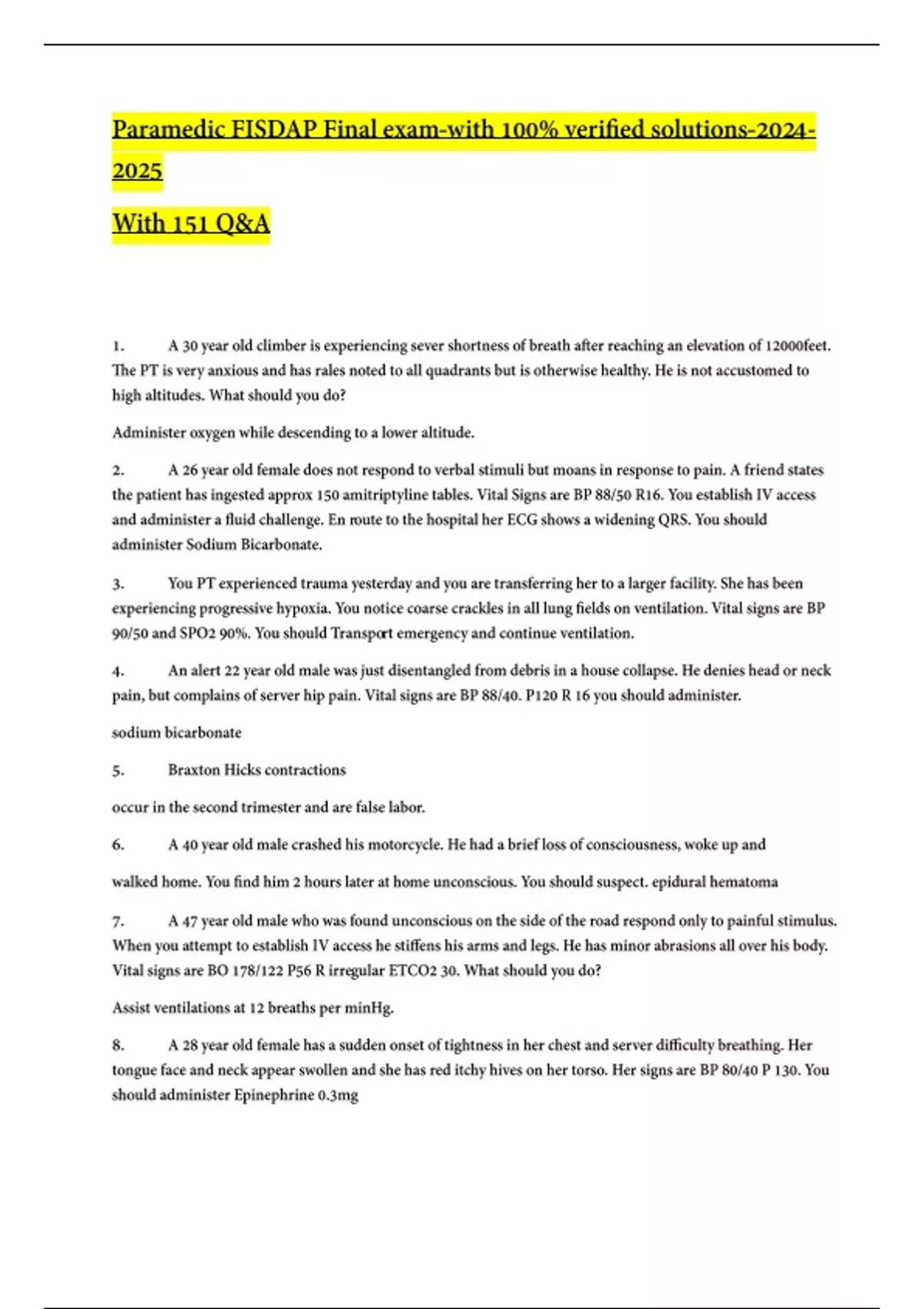 Paramedic FISDAP Final exam-with 100% verified solutions- Updated ...