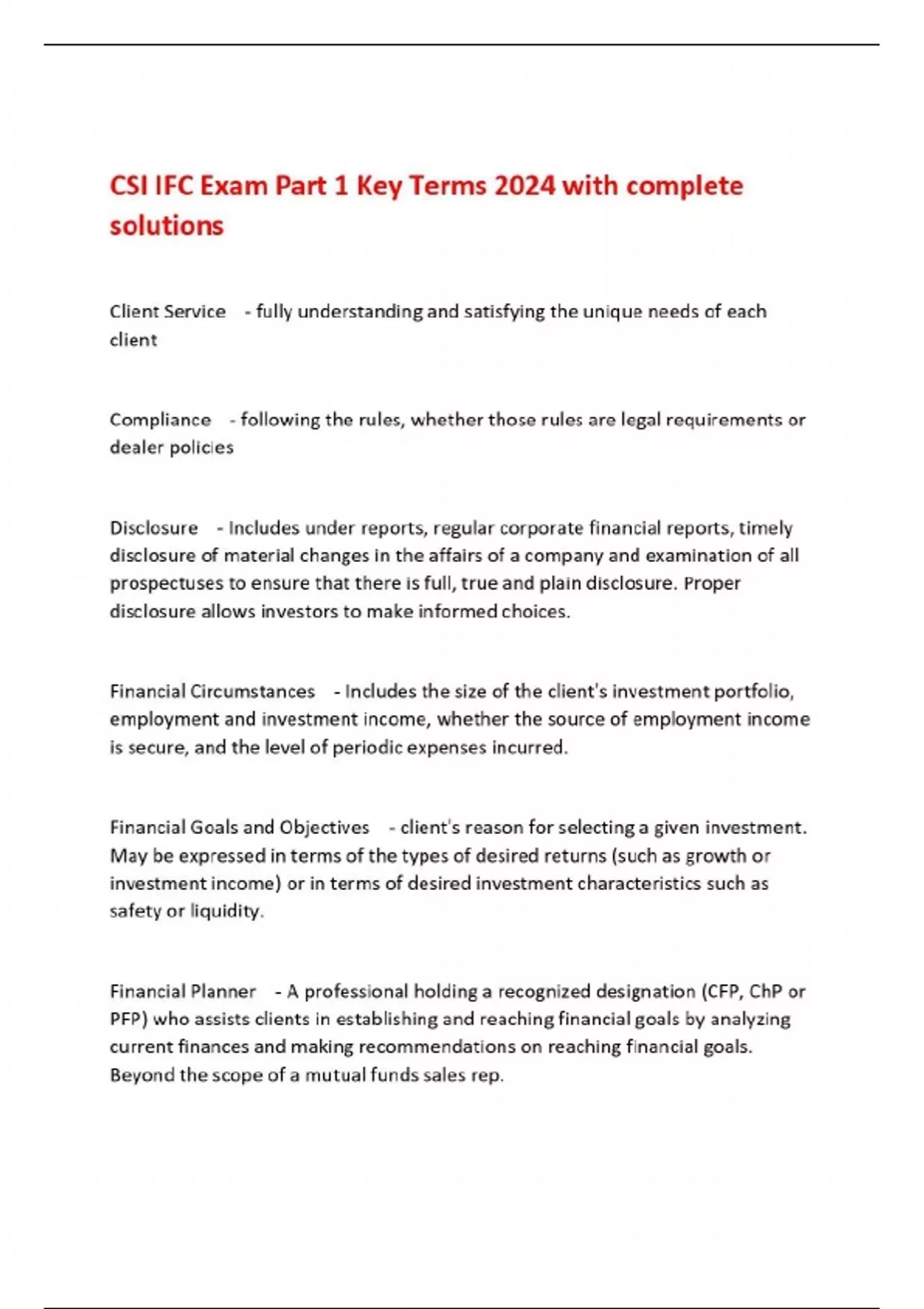 CSI IFC Exam Part 1 Key Terms 2024 with complete solutions - IFC - Stuvia US