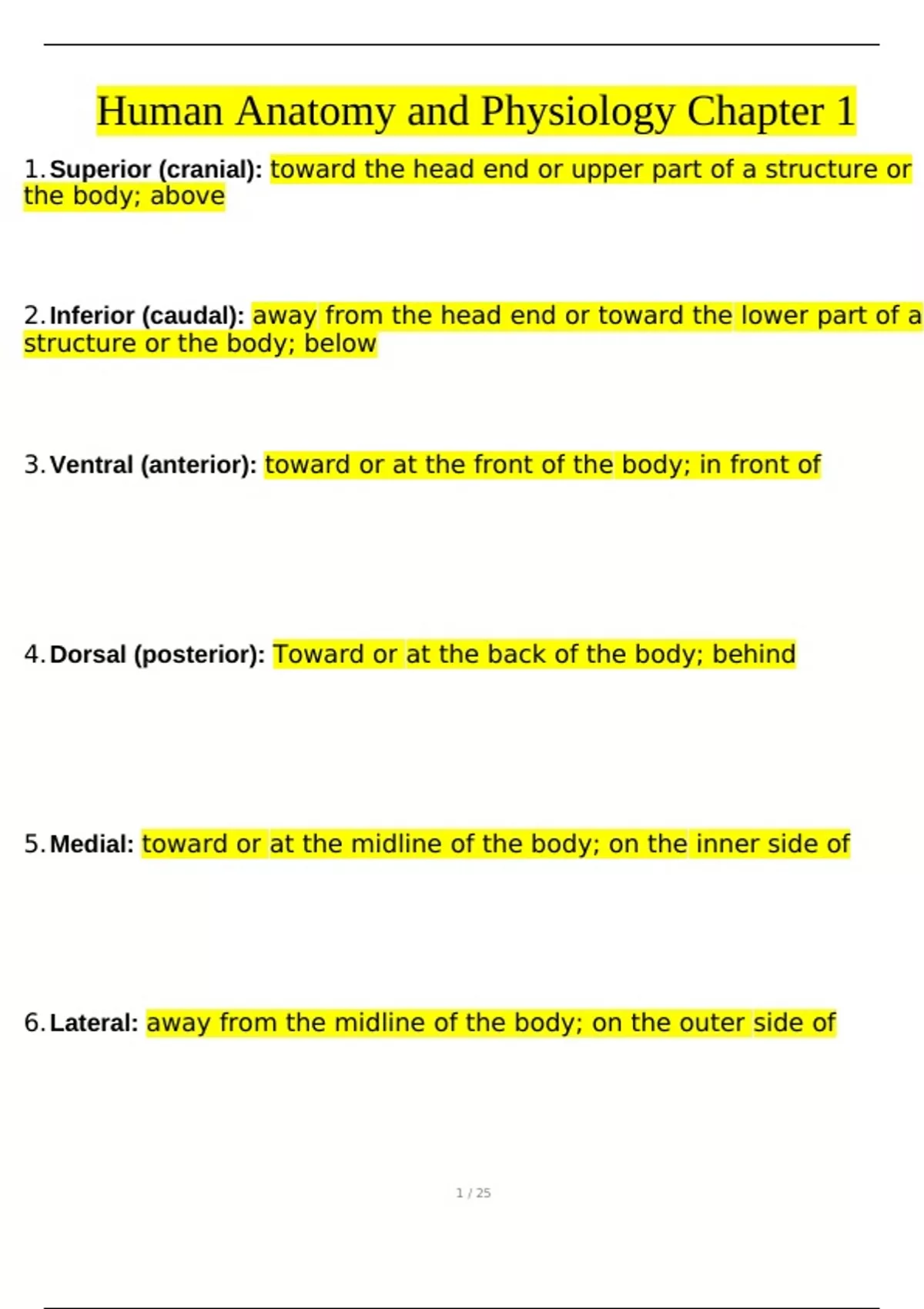 Human Anatomy and Physiology Chapter 1 QUESTIONS AND ANSWERS (2024/2025 ...