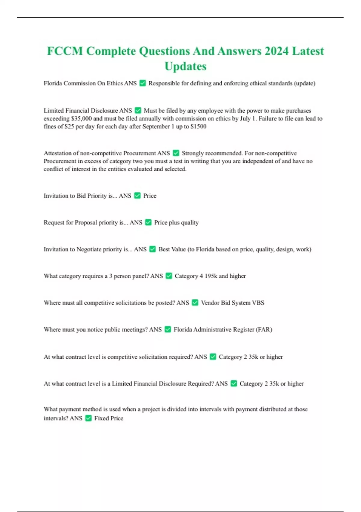 FCCM Complete Questions And Answers 2024 Latest Updates - FCCM - Stuvia US