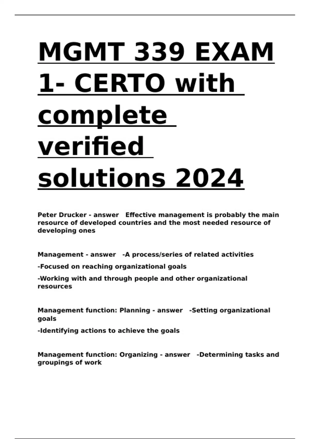 MGMT 339 EXAM 1- CERTO with complete verified solutions 2024 - MGMT 339 - Stuvia US