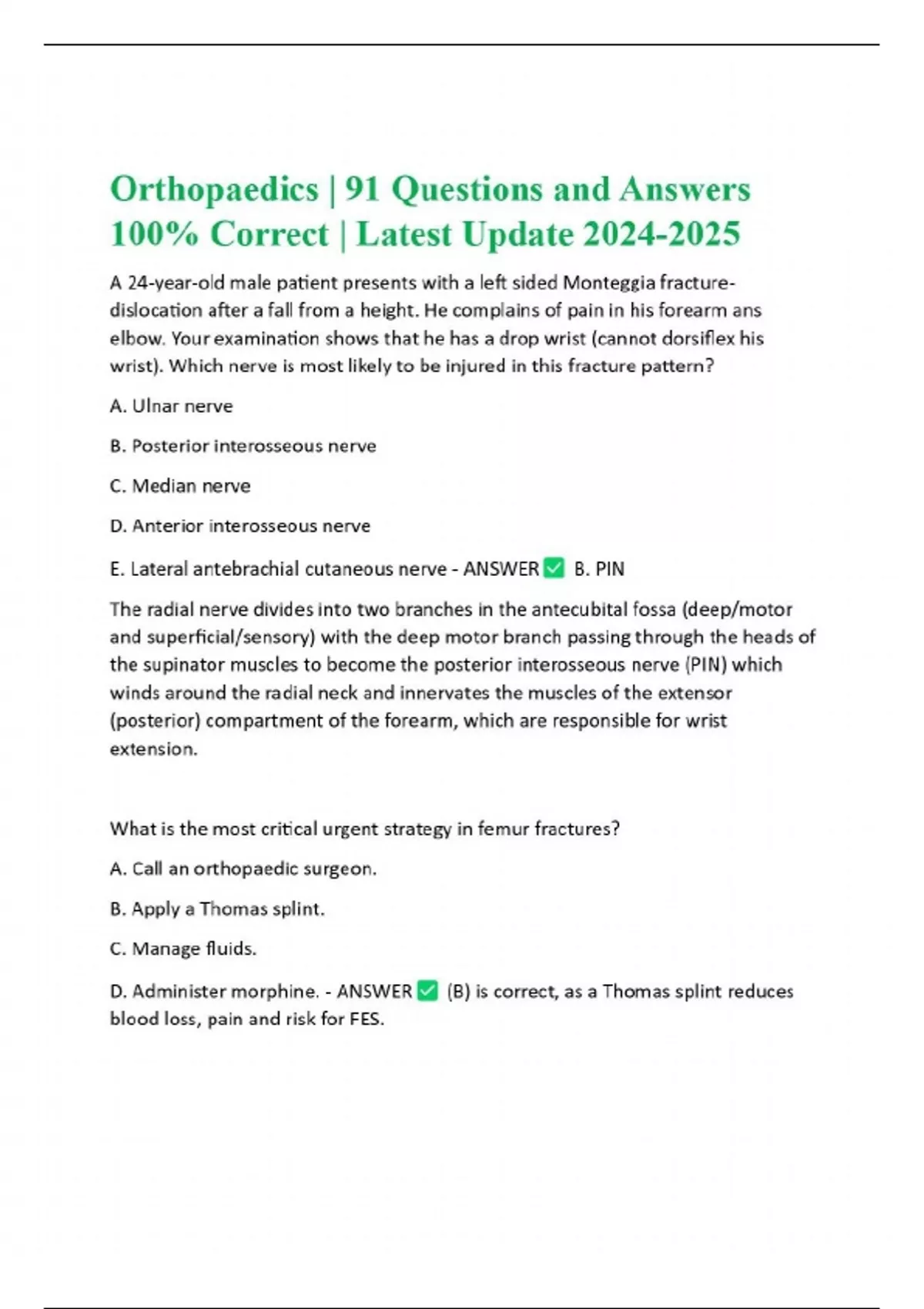 Orthopaedics | 91 Questions and Answers 100% Correct | Latest Update ...