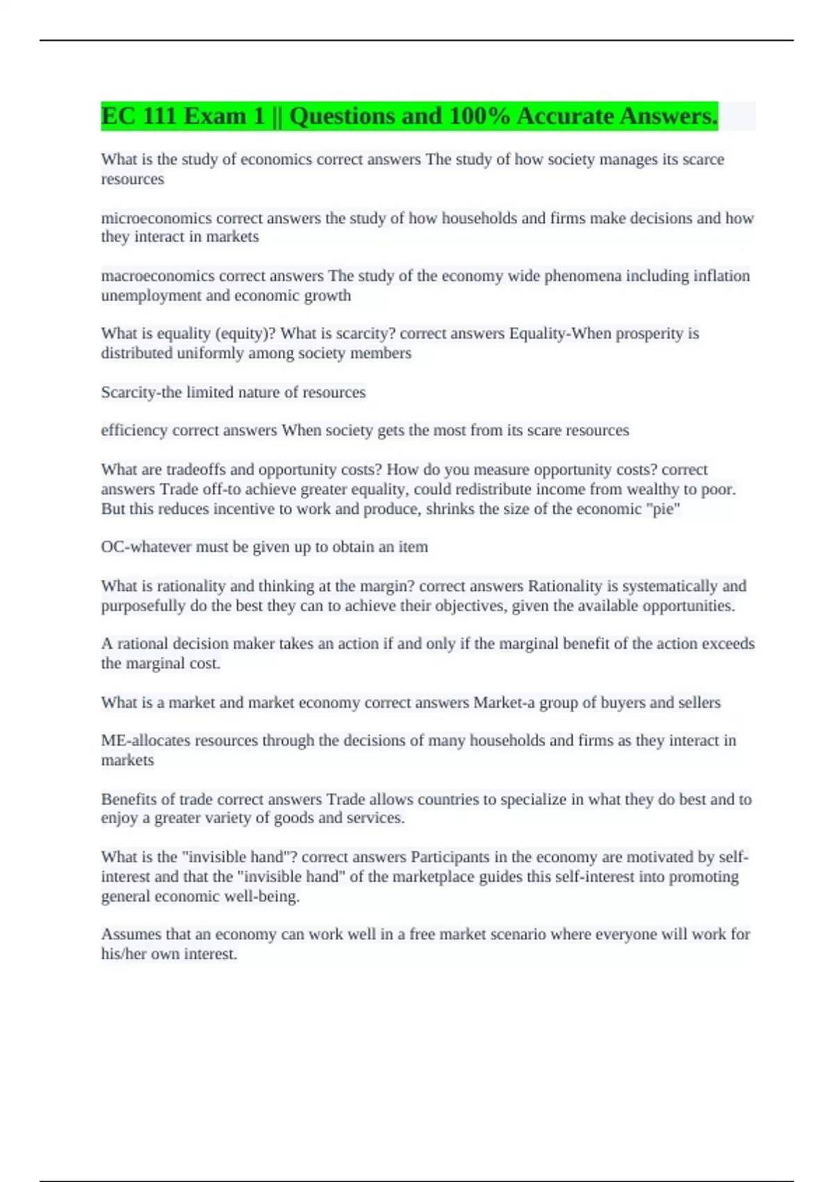 EC 111 Exam 1 || Questions and 100% Accurate Answers. - EC 111 - Stuvia US