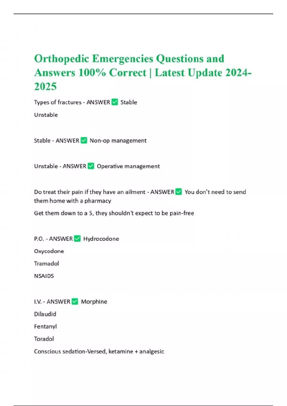 Orthopedic Emergencies Questions and Answers 100% Correct | Latest ...