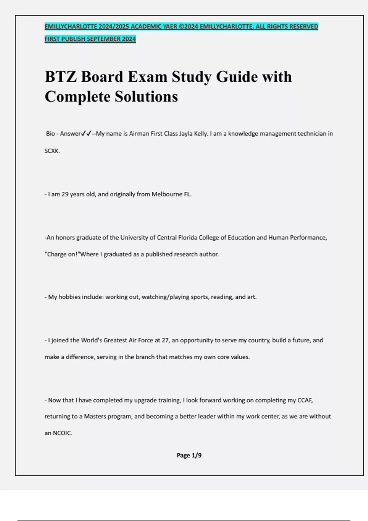 BTZ Board Exam Study Guide with Complete Solutions - 2024/2025 - Stuvia US