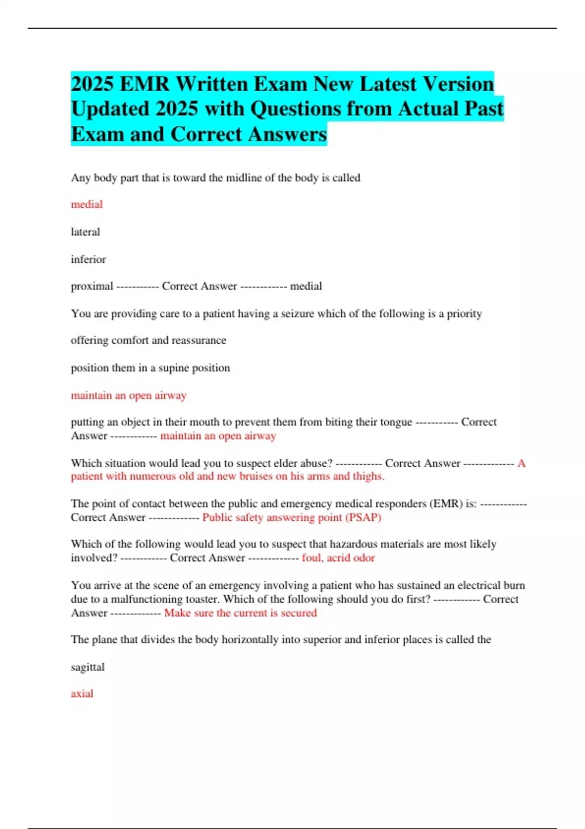 2025 EMR Written Exam New Latest Version Updated 2025 with Questions ...