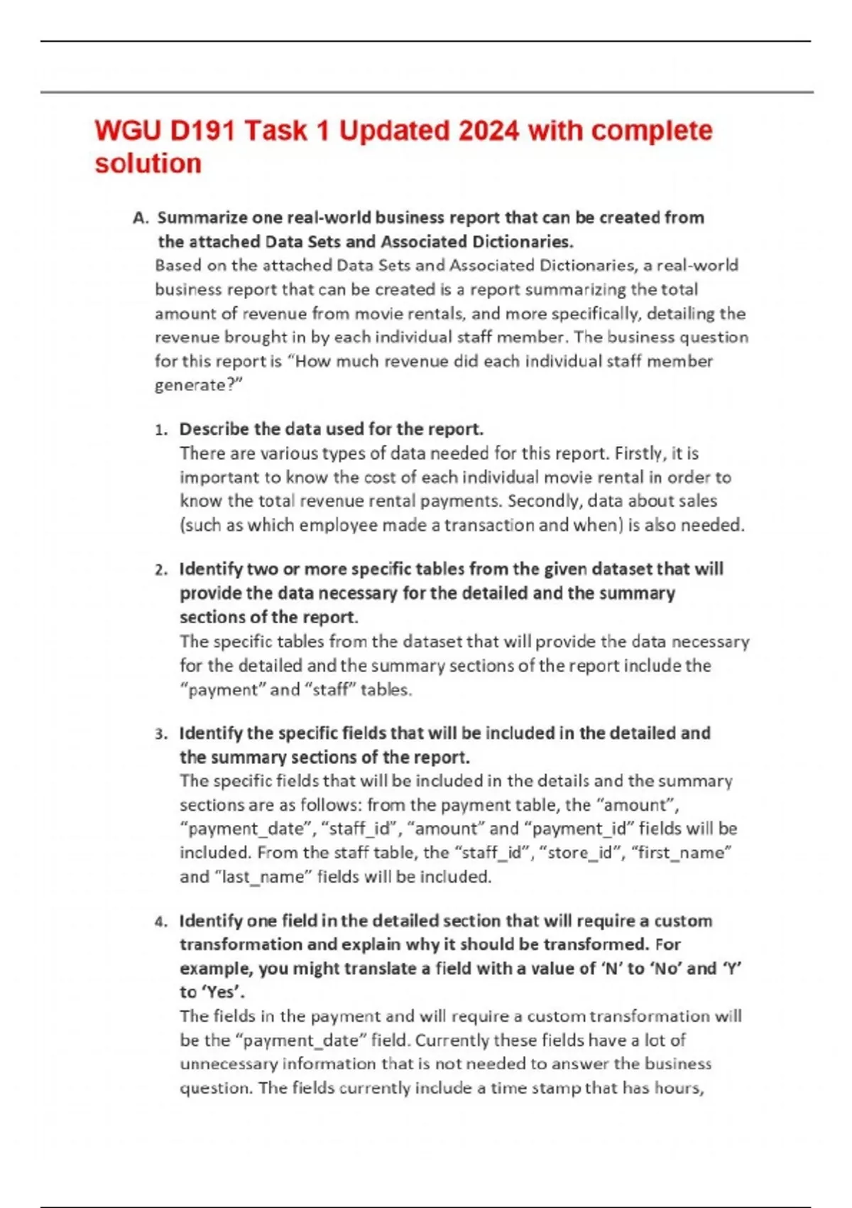 WGU D191 Task 1 Updated 2024 with complete solution - IT D191 - Stuvia US