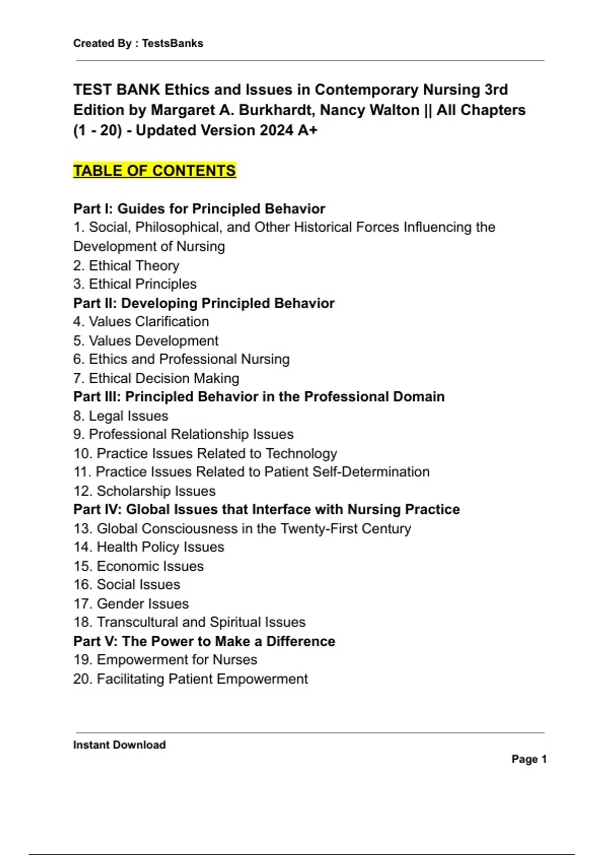 TEST BANK Ethics and Issues in Contemporary Nursing 3rd Edition by ...