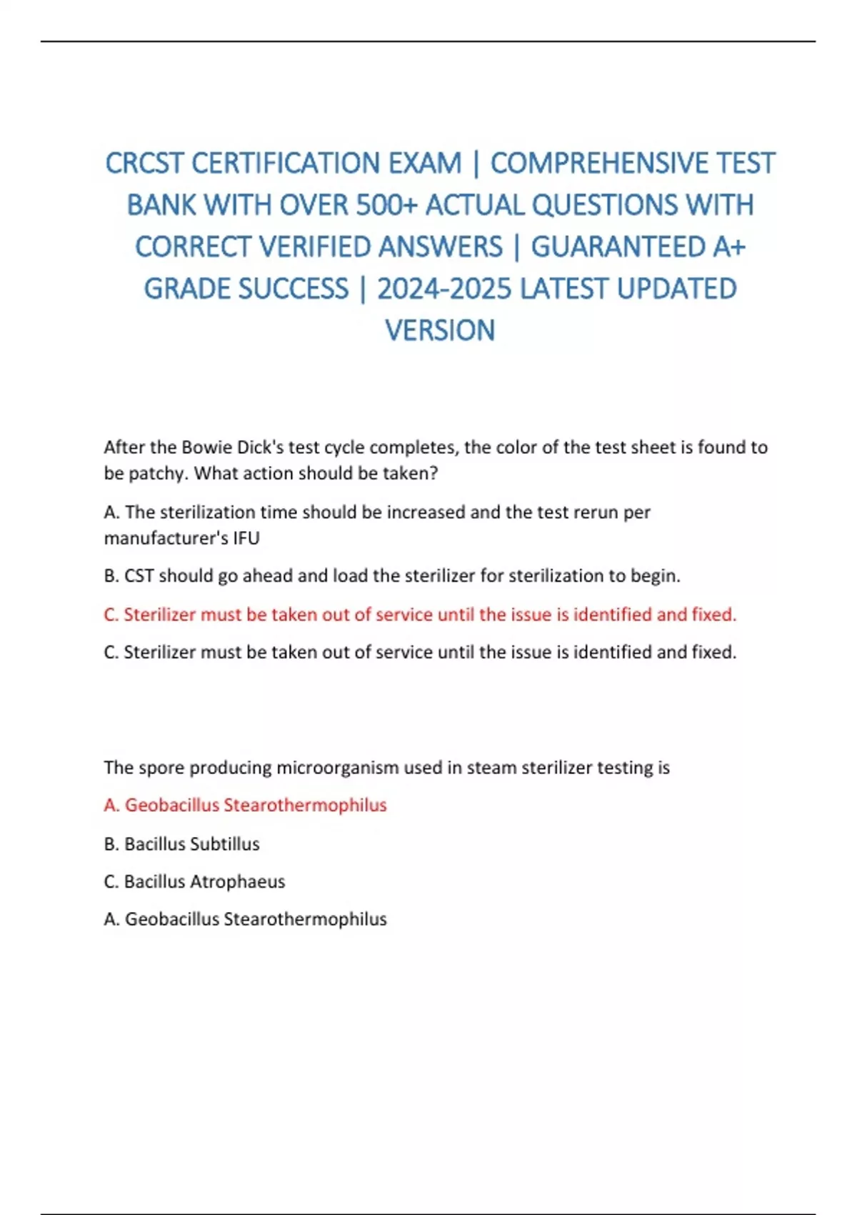 2025 NEWEST CRCST CERTIFICATION EXAM | COMPREHENSIVE TEST BANK WITH ...