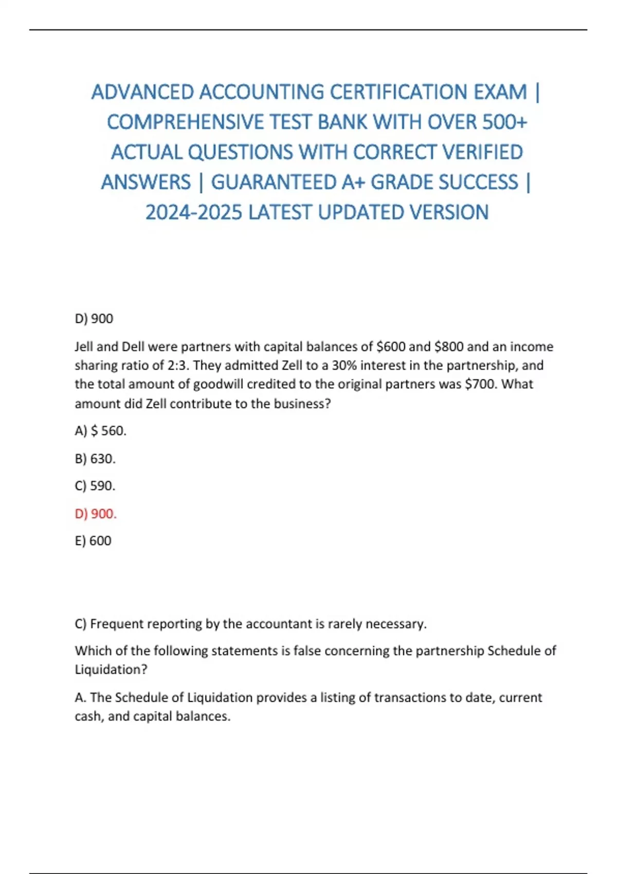 2025 NEWEST ADVANCED ACCOUNTING CERTIFICATION EXAM | COMPREHENSIVE TEST ...
