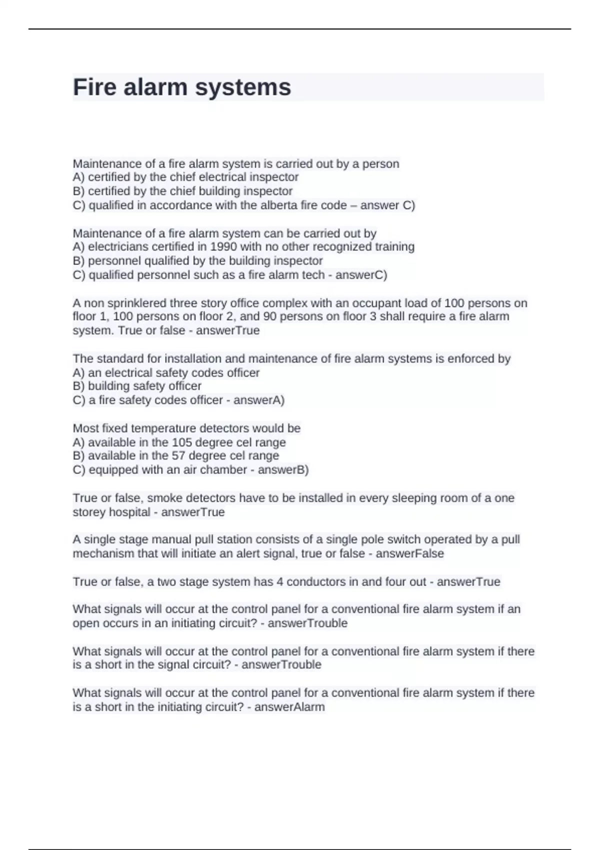 Fire alarm systems Questions and Answers 2024 - Fire Alarm - Stuvia US
