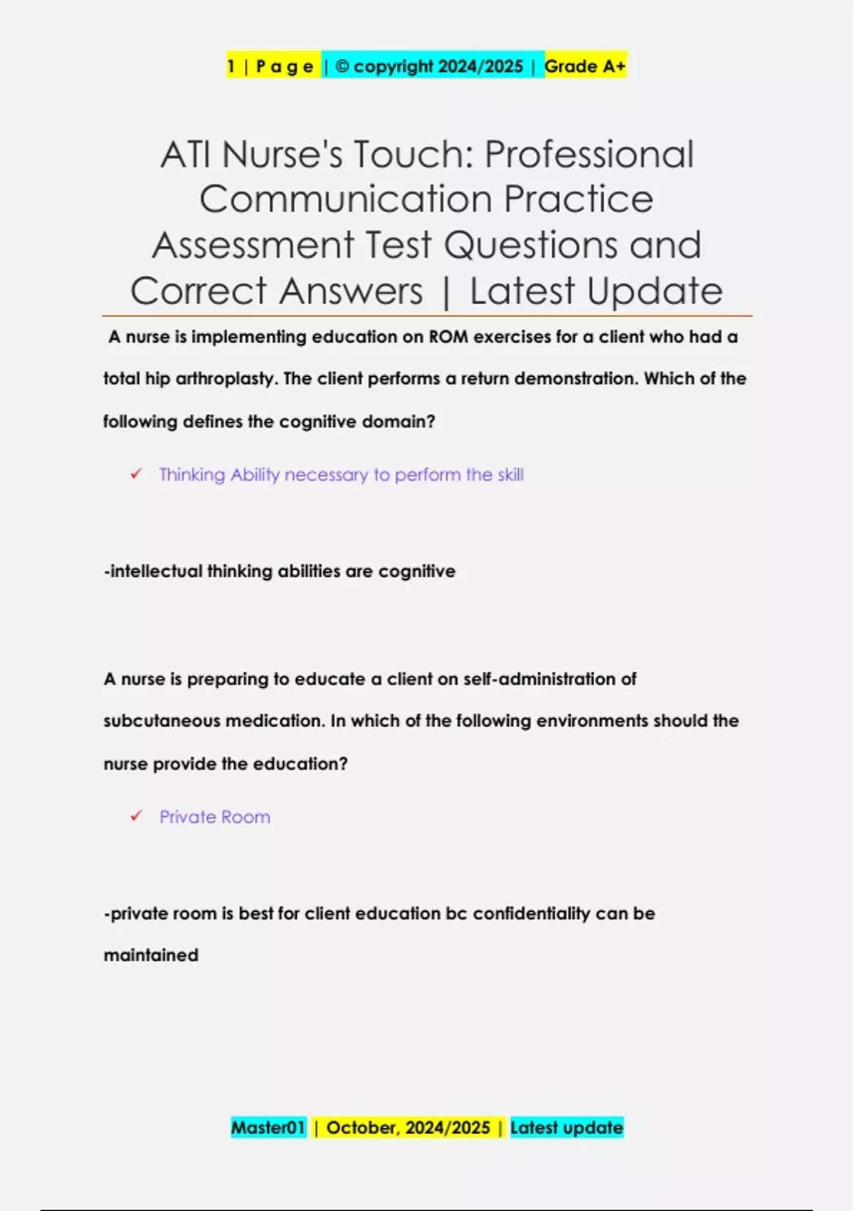 ATI Nurse's Touch: Professional Communication Practice Assessment Test ...