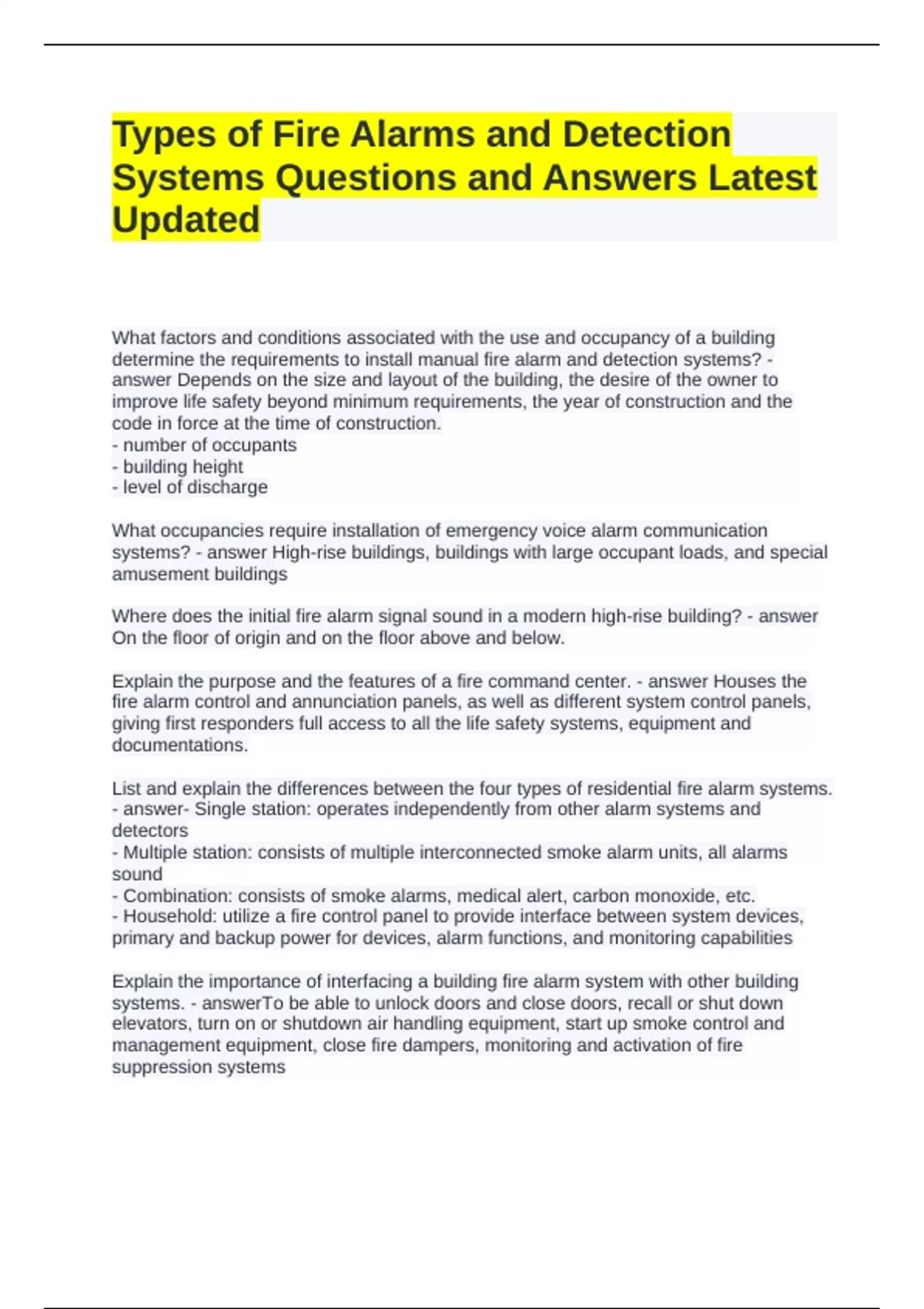 Types of Fire Alarms and Detection Systems Questions and Answers Latest ...