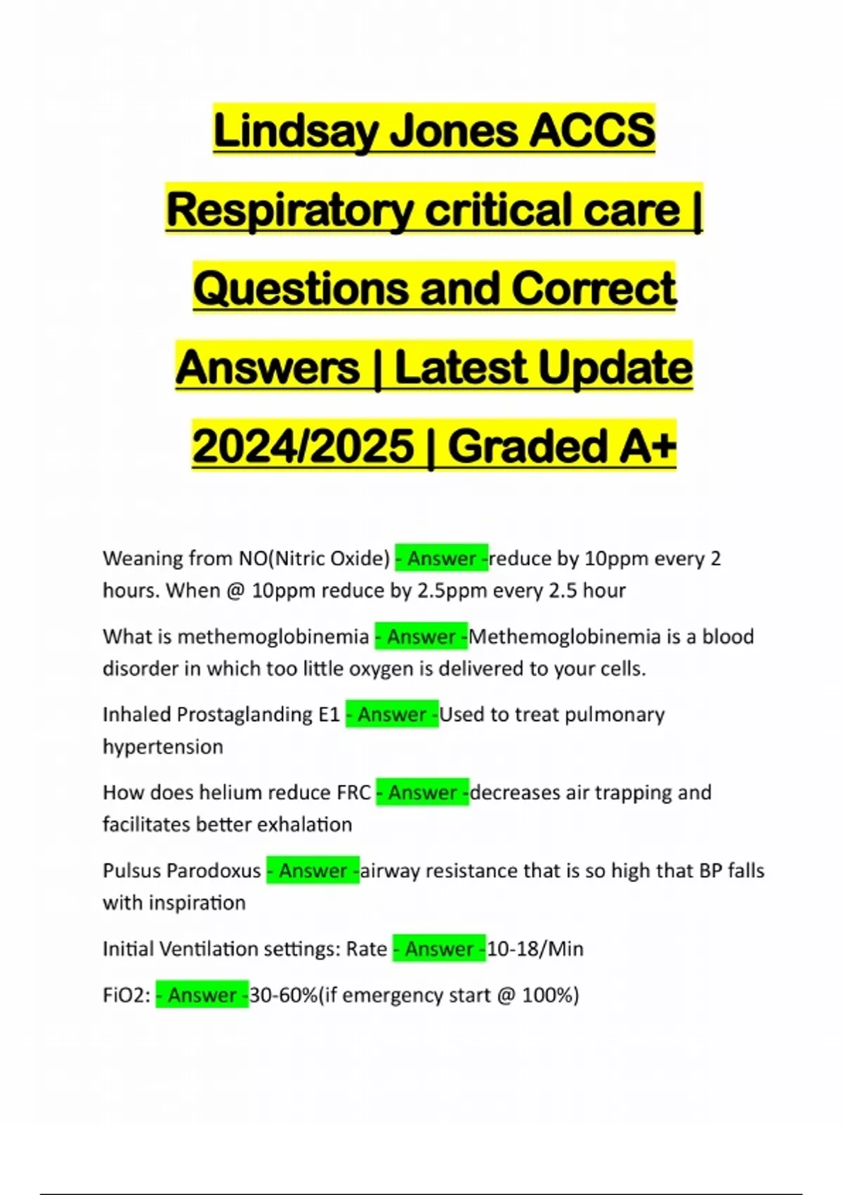 Lindsay Jones ACCS Respiratory critical care | Questions and Correct ...