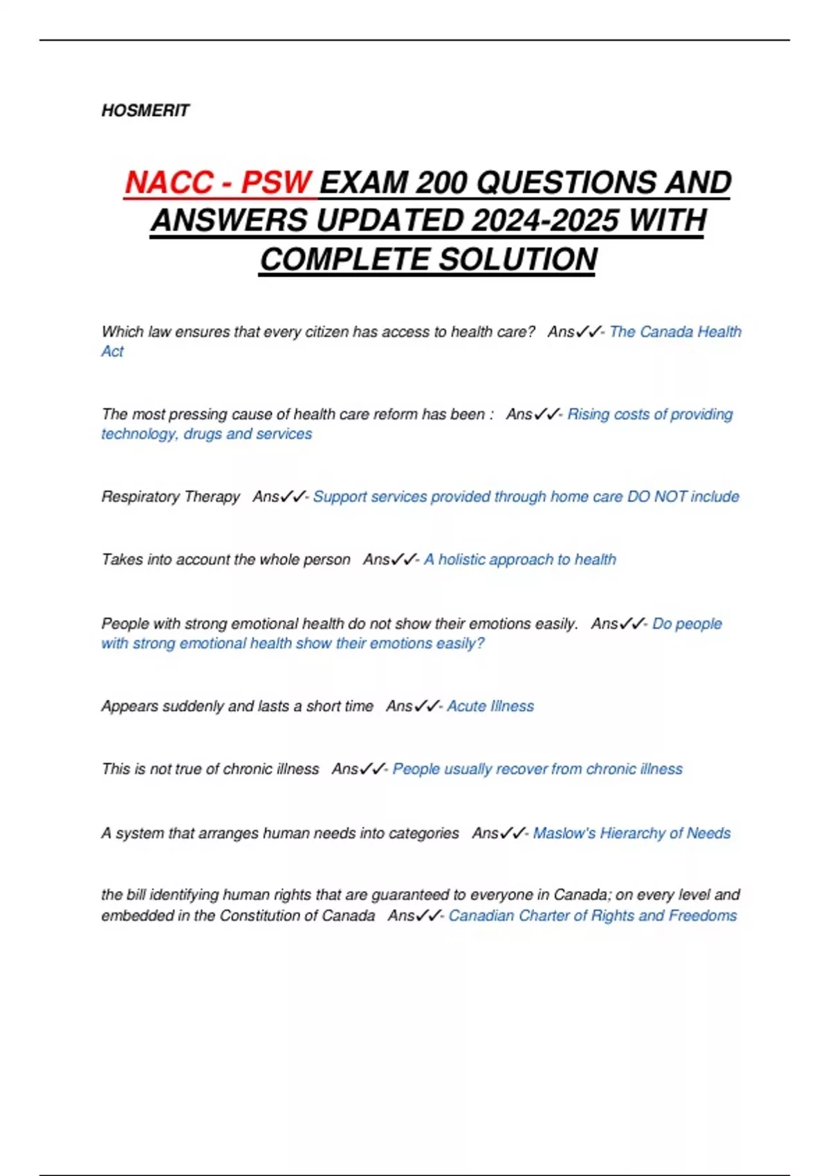 NACC - PSW EXAM 200 QUESTIONS AND ANSWERS UPDATED WITH COMPLETE ...