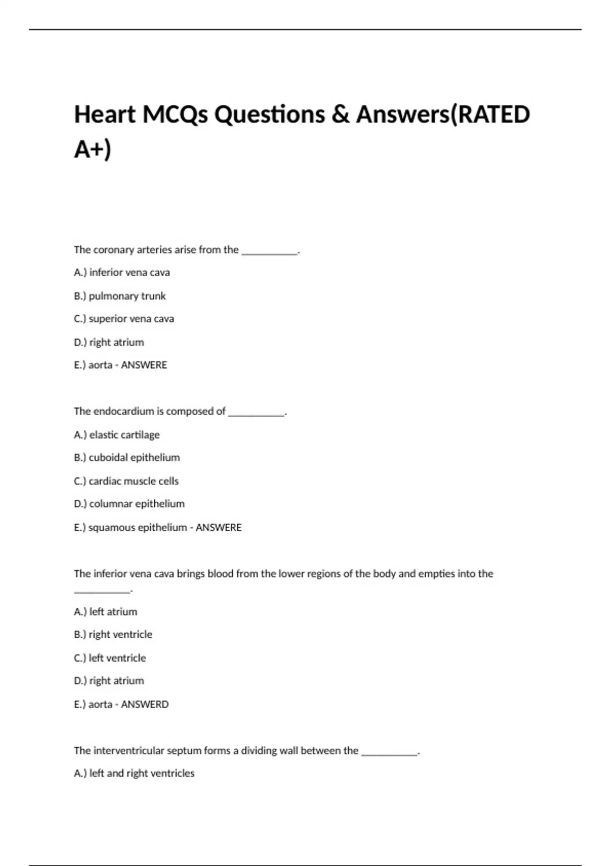 Cardiovascular Physiology MCQ EXAM BUNDLE|QUESTIONS WITH CORRECT ...