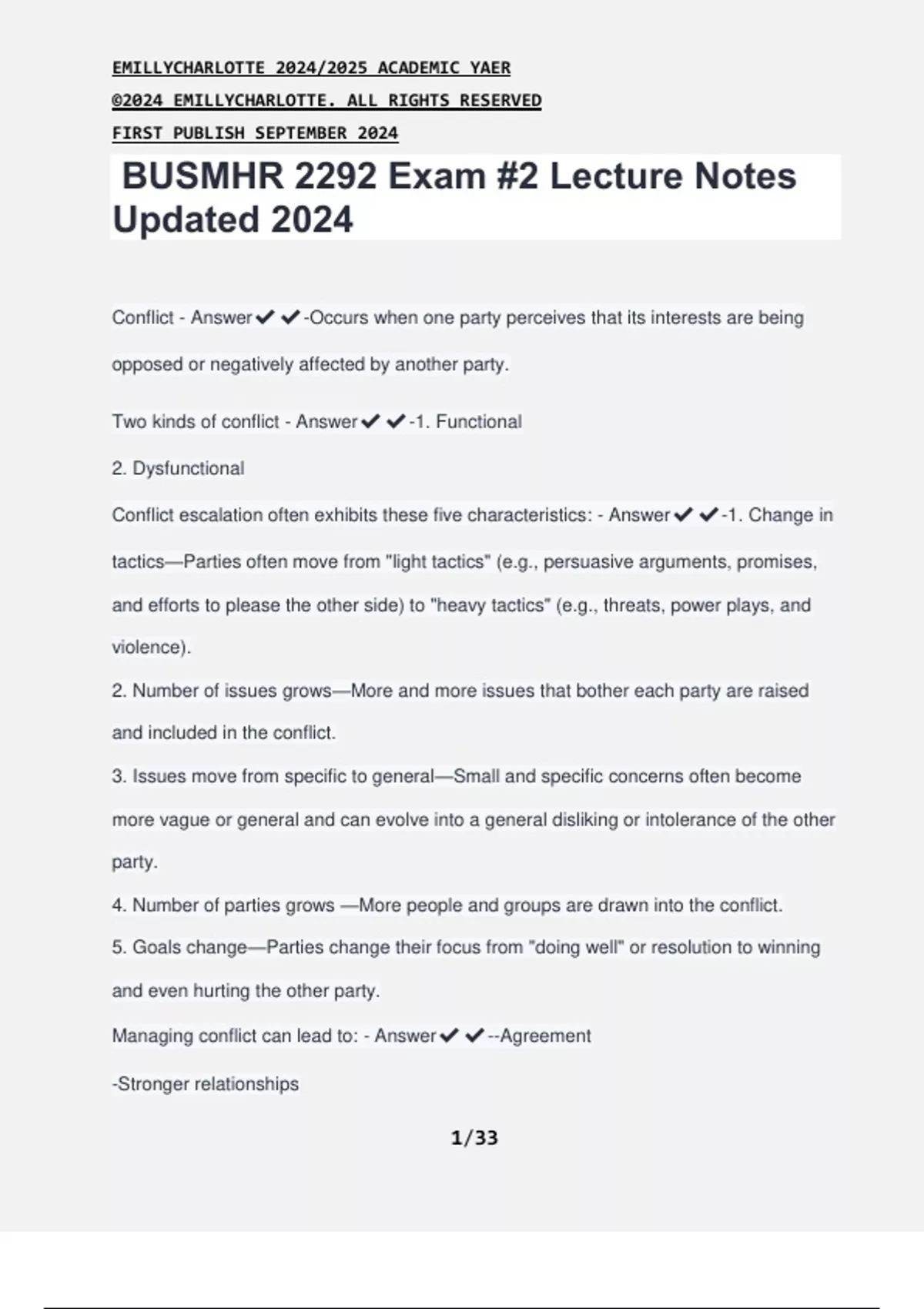 BUSMHR 2292 Exam #2 Lecture Notes Updated 2024 - BUSMHR - Stuvia US