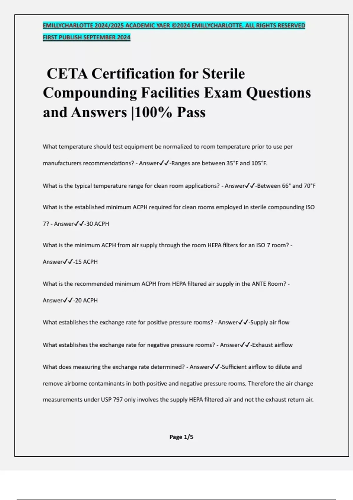 CETA Certification for Sterile Compounding Facilities Exam Questions ...