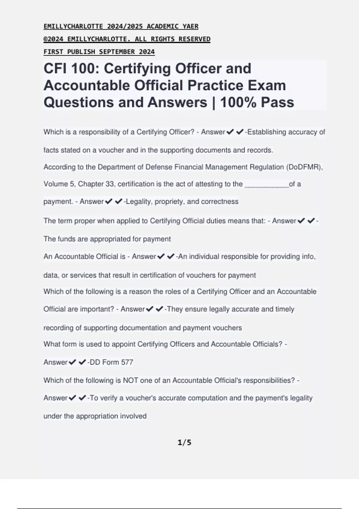 CFI 100: Certifying Officer and Accountable Official Practice Exam ...