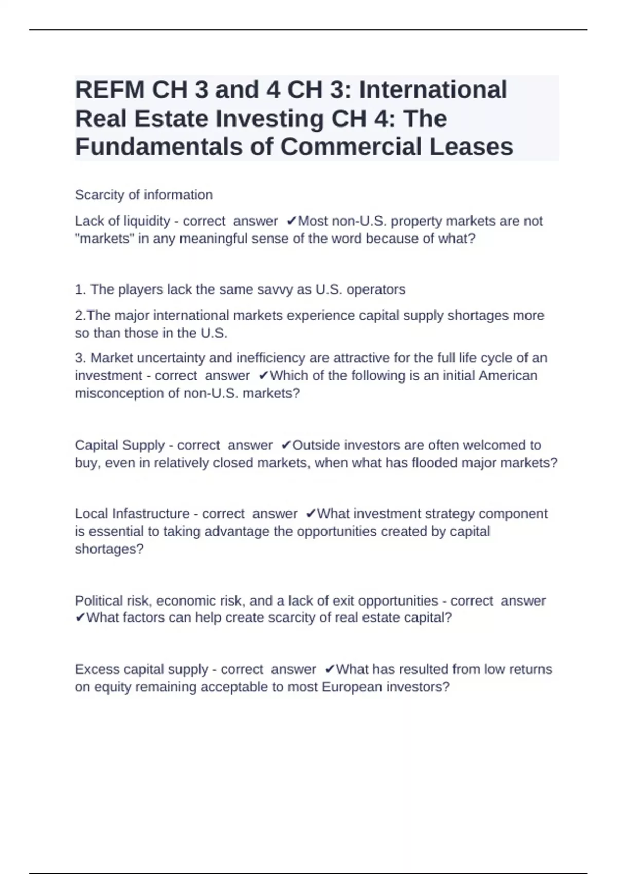 REFM CH 3 and 4 CH 3 Questions with complete solution 2024/2025 - REFM - Stuvia US