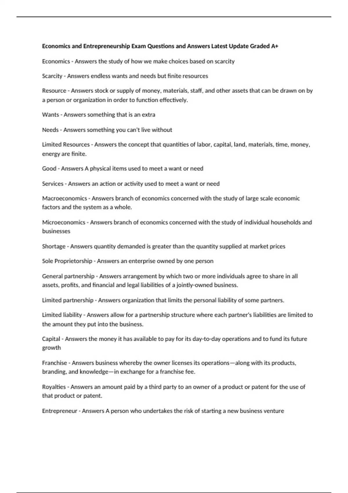 Entrepreneurship Bundled Exam Questions with Verified Answers Latest ...