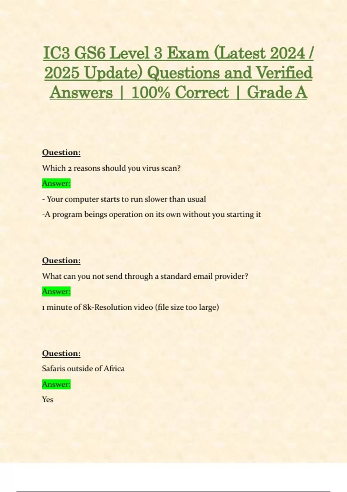 IC3 GS6 Level 3 Exam (Latest 2024 / 2025 Update) Questions and Verified ...