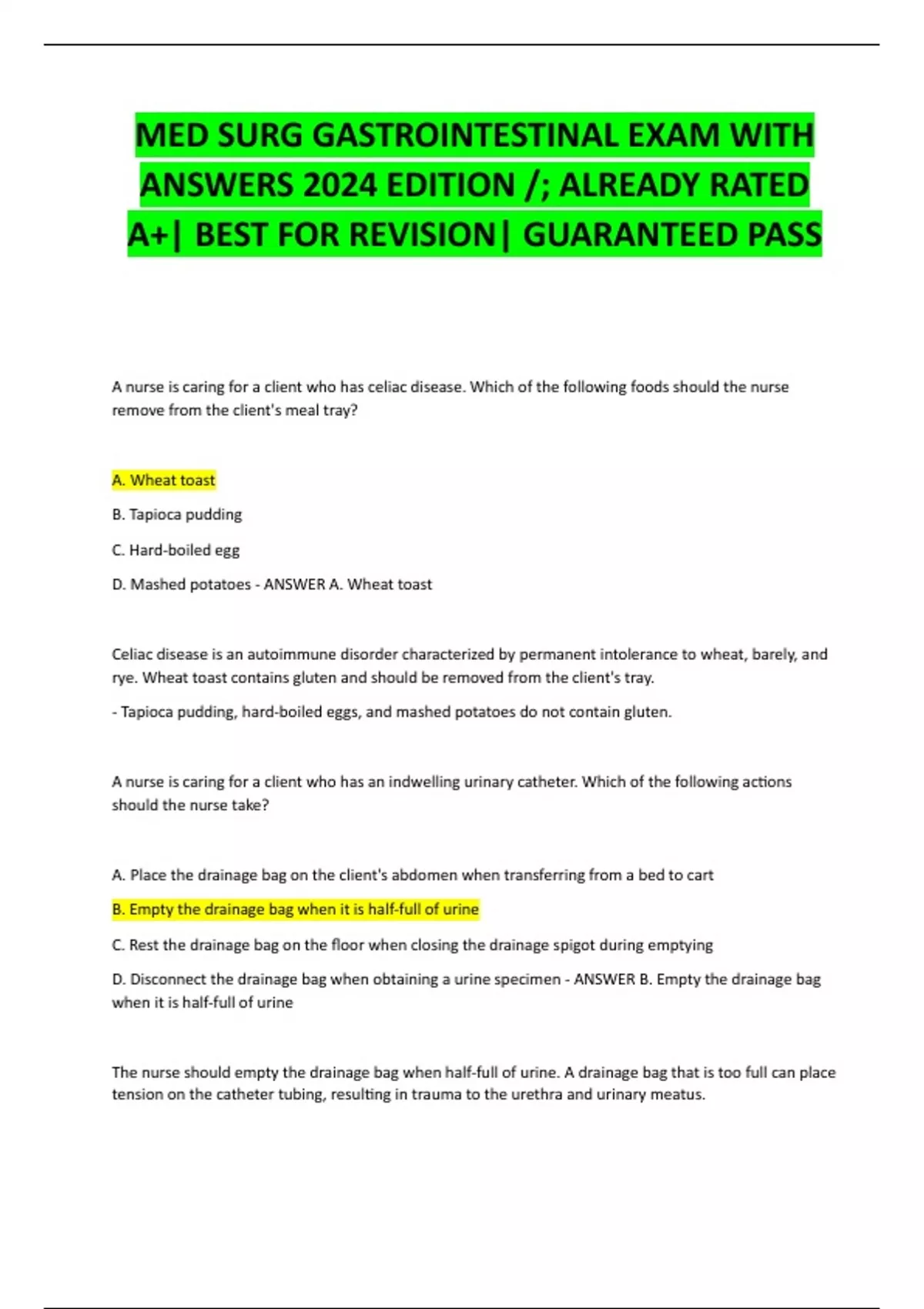 MED SURG GASTROINTESTINAL EXAM WITH ANSWERS 2024 EDITION /; ALREADY ...