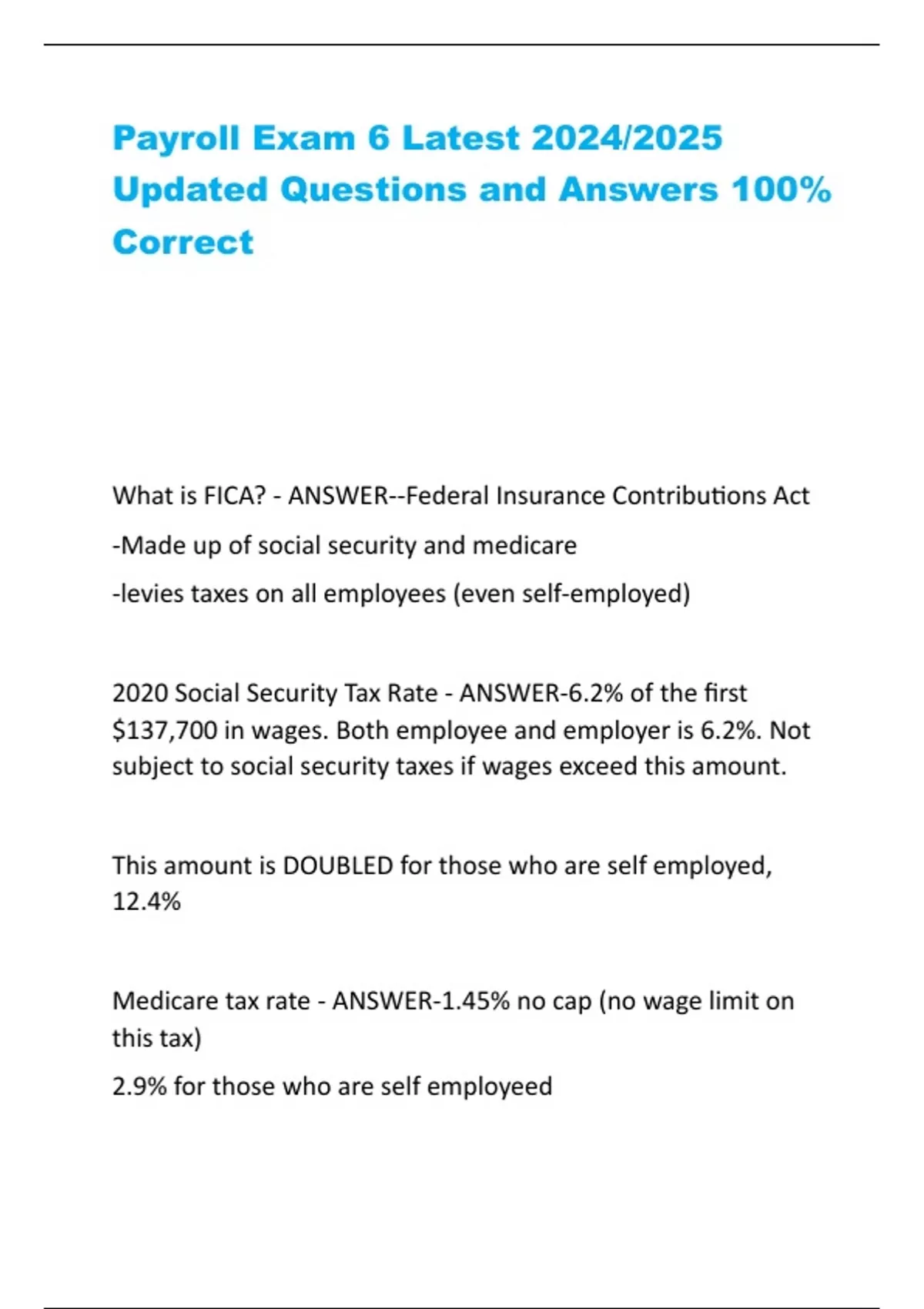 Payroll Exam 6 Latest 2024/2025 Updated Questions and Answers 100% ...
