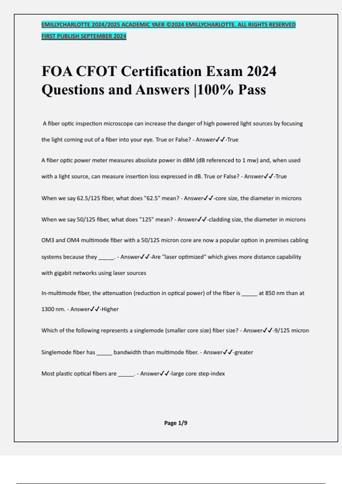 FOA CFOT Certification Exam 2024 Questions and Answers |100% Pass ...