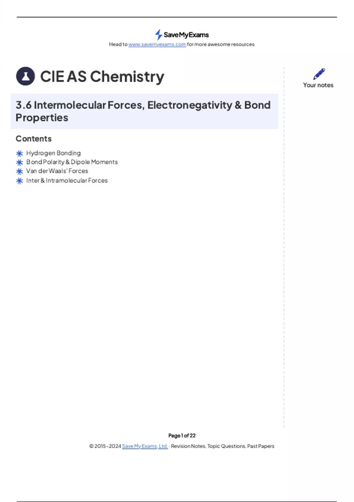 Summary Intermolecular Forces, Electronegativity & Bond Properties - Chemistry - Stuvia US