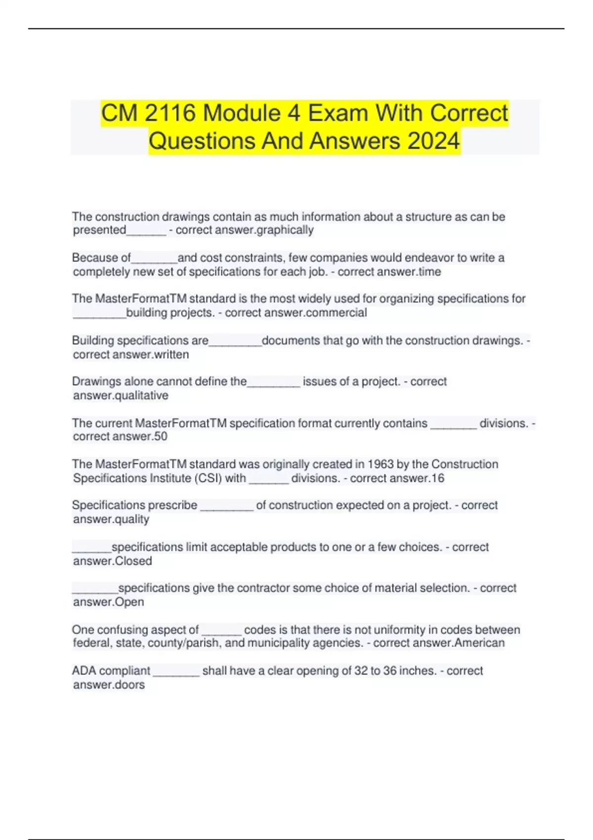 CM 2116 Module 4 Exam With Correct Questions And Answers 2024 - CM 2116 ...