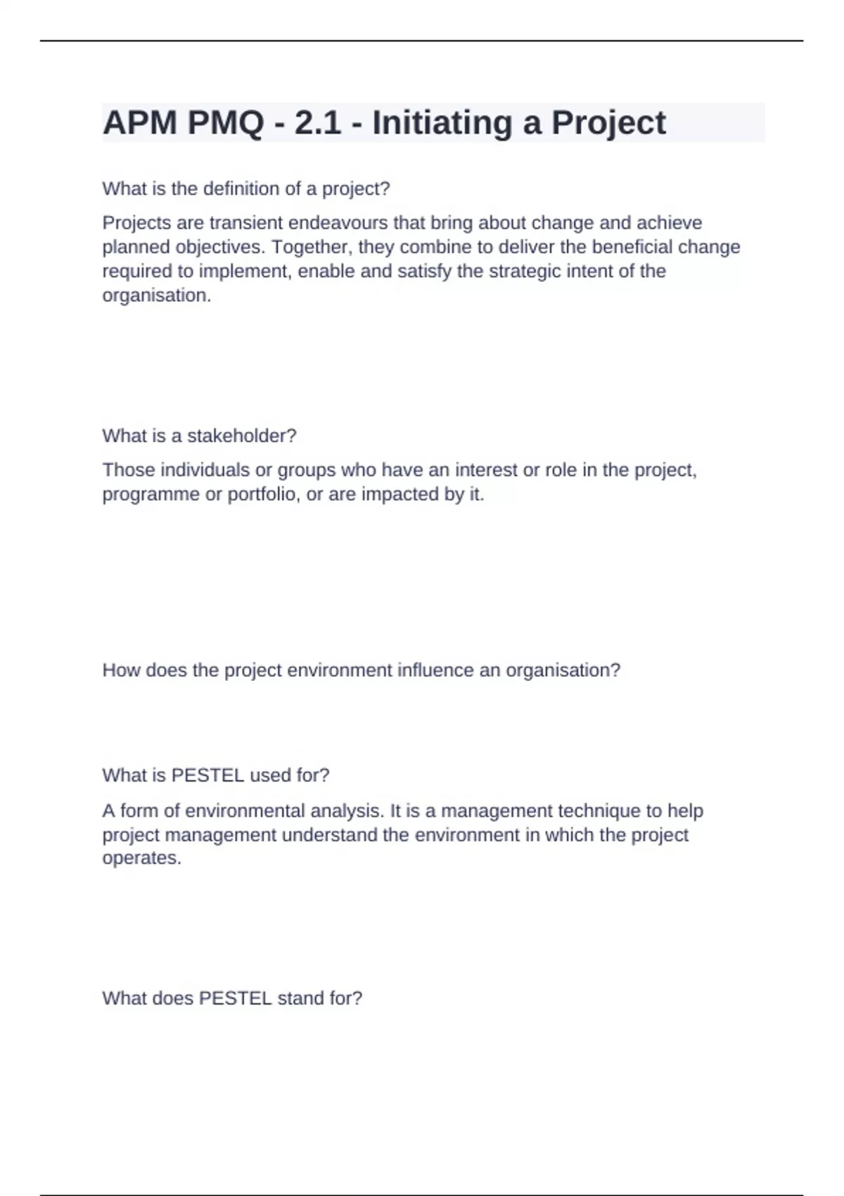 APM PMQ Questions with complete solution 2024/2025 - APM - Stuvia US