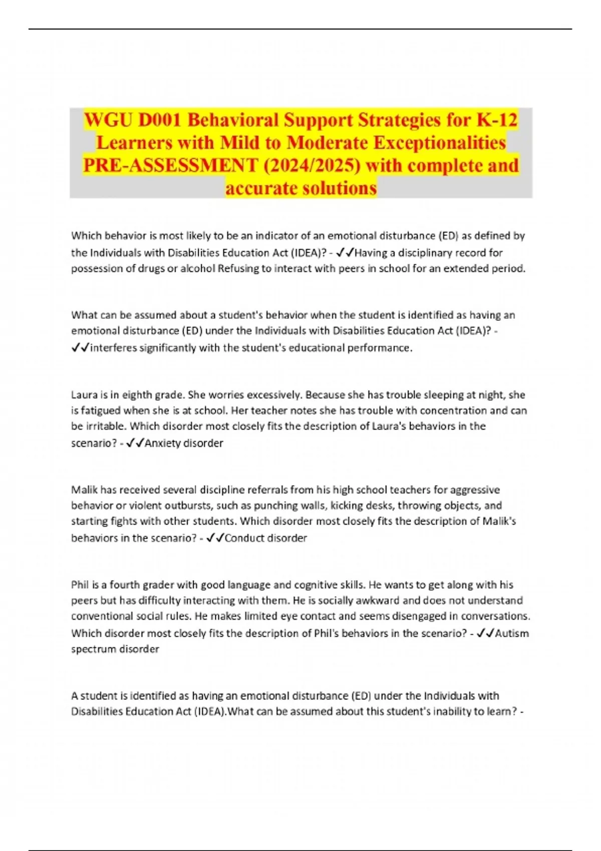 WGU D001 Behavioral Support Strategies for K-12 Learners with Mild to ...