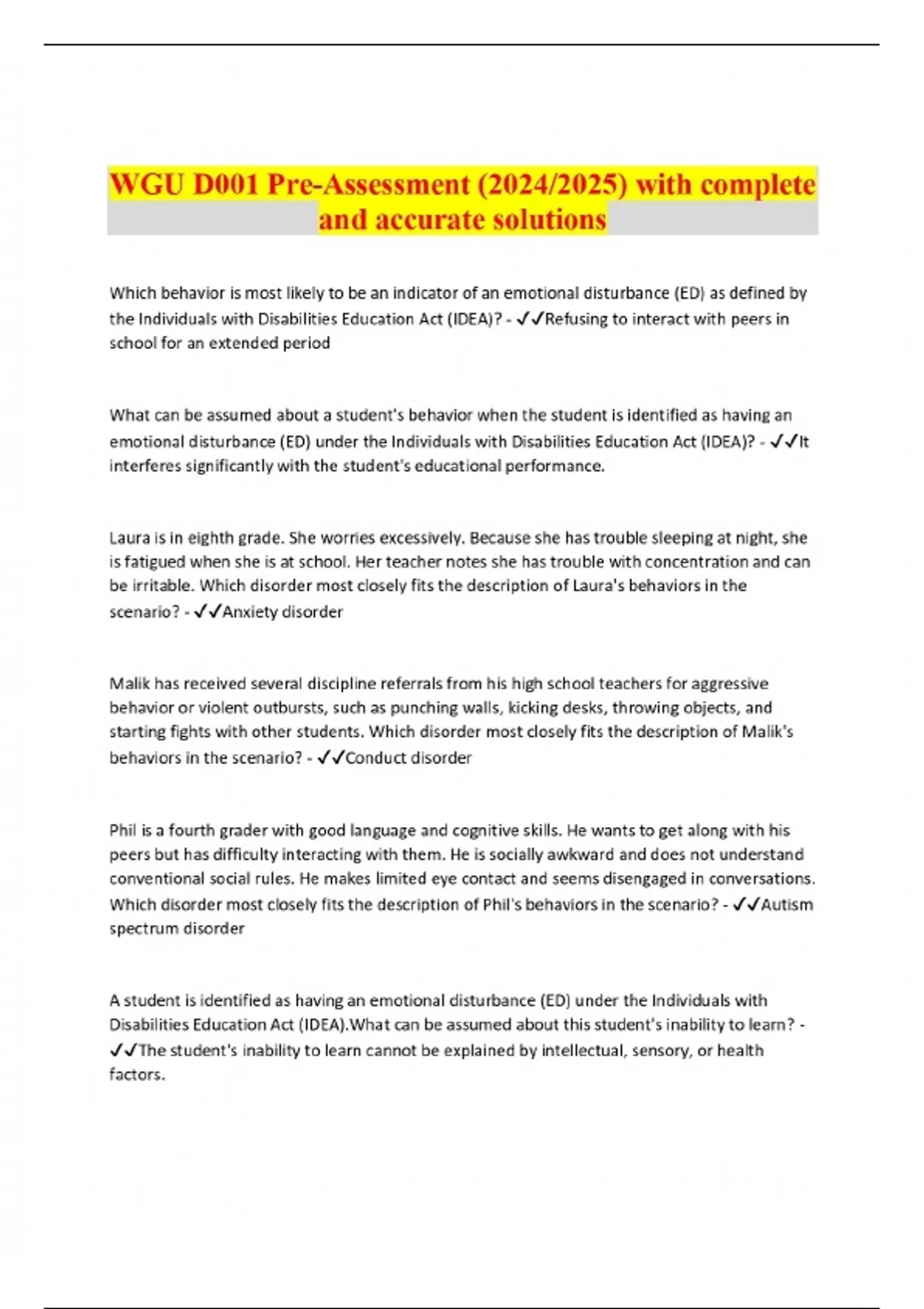 WGU D001 Pre-Assessment (2024/2025) with complete and accurate ...