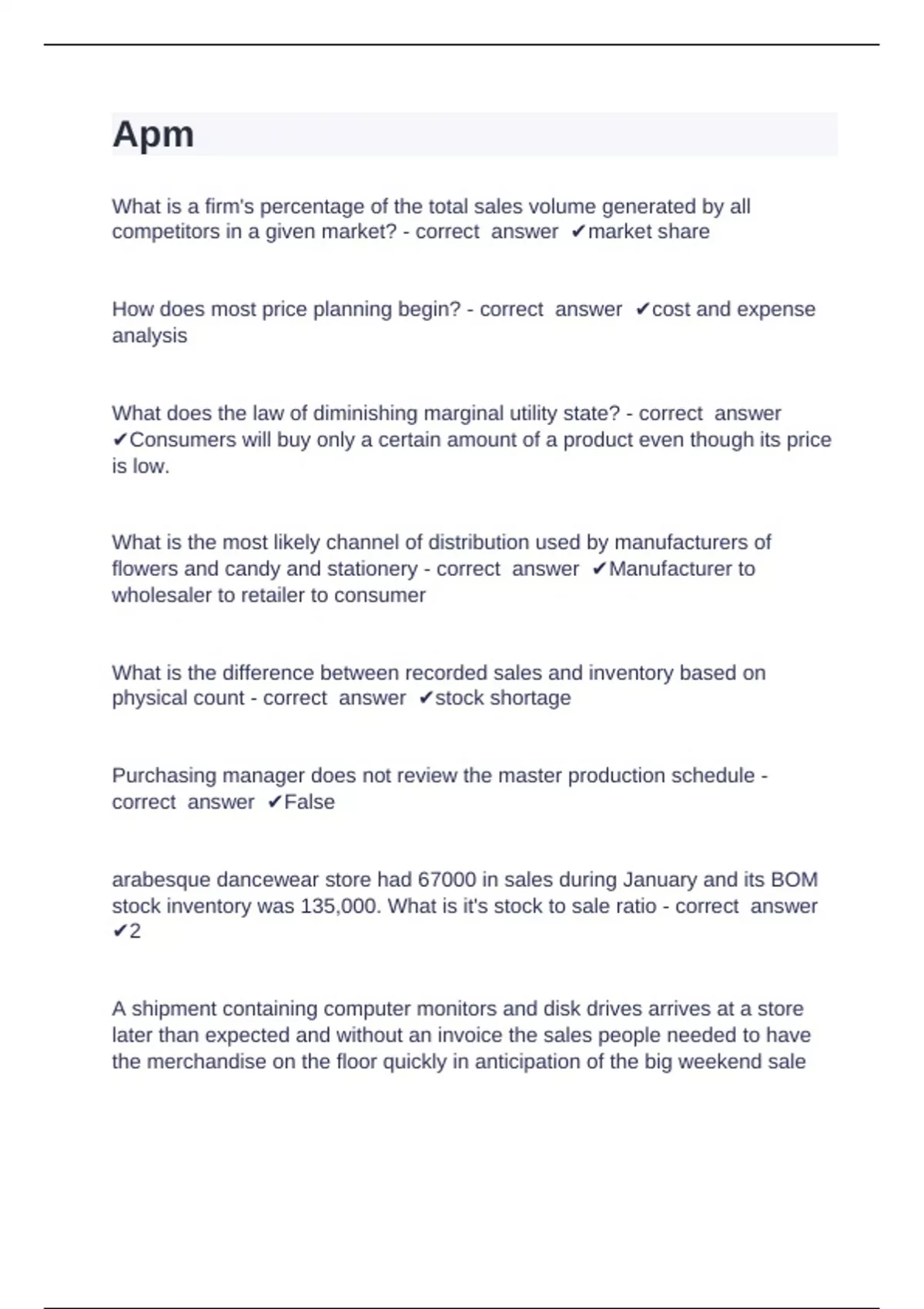 Apm Questions with complete solution 2024/2025 - APM - Stuvia US