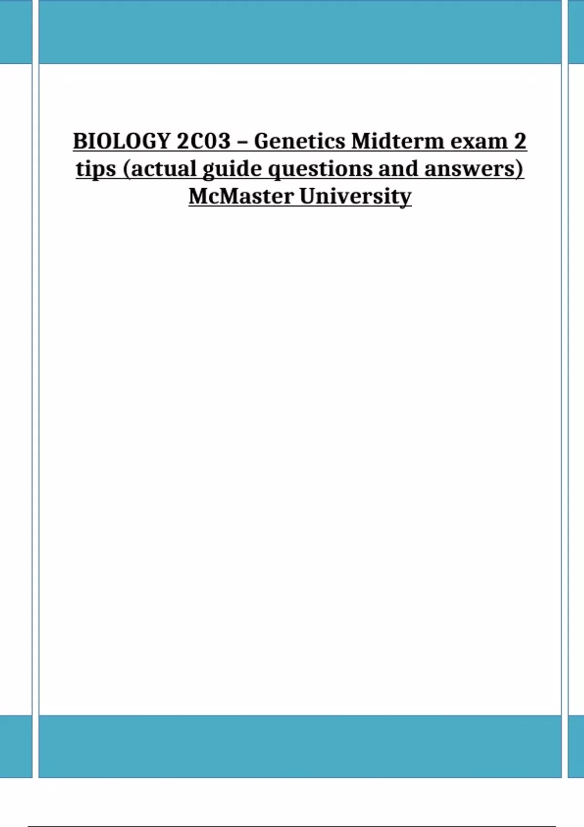 BIOLOGY 2C03 – Genetics Midterm exam 2 tips (actual guide questions and ...
