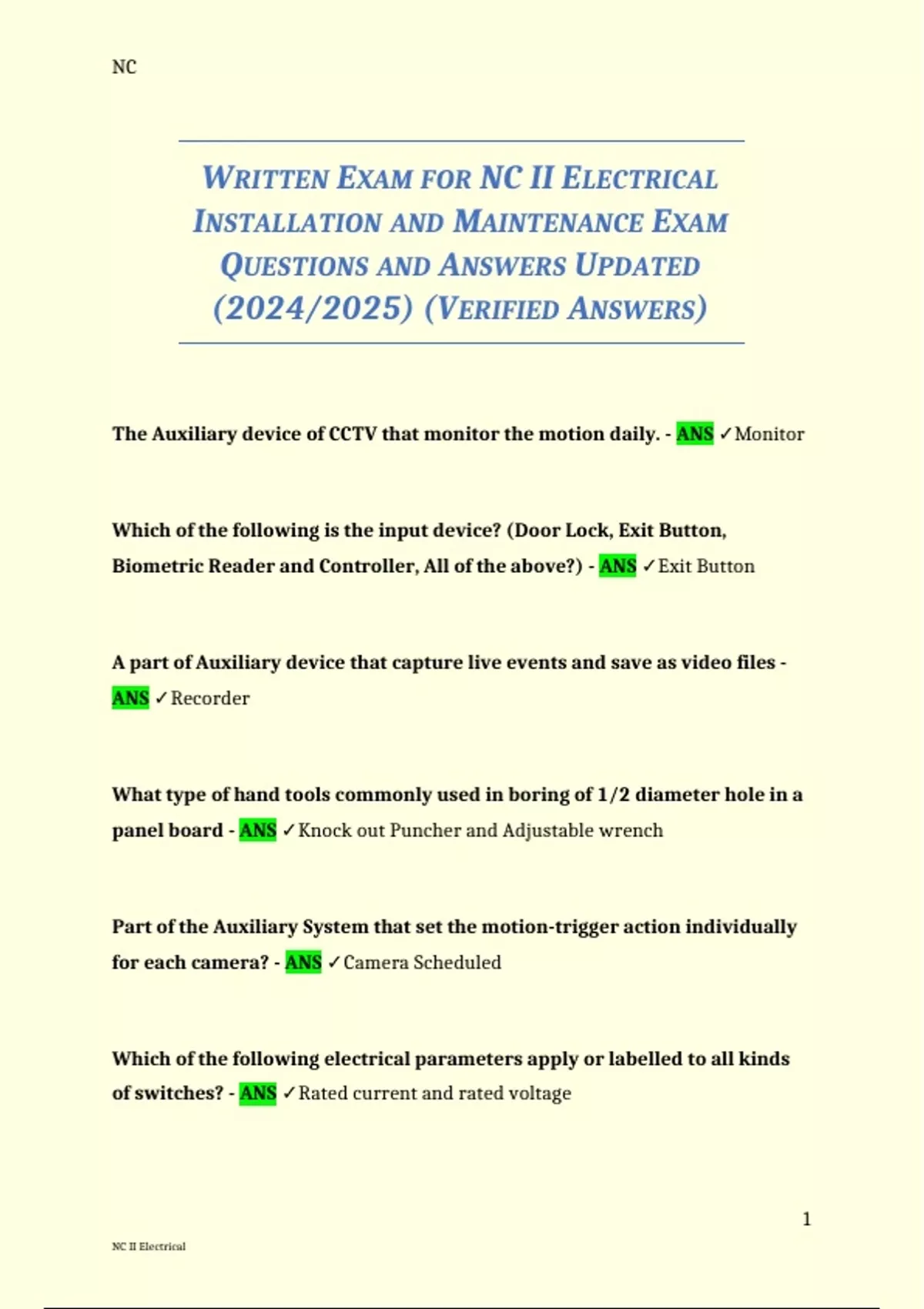 Written Exam for NC II Electrical Installation and Maintenance – TESDA ...