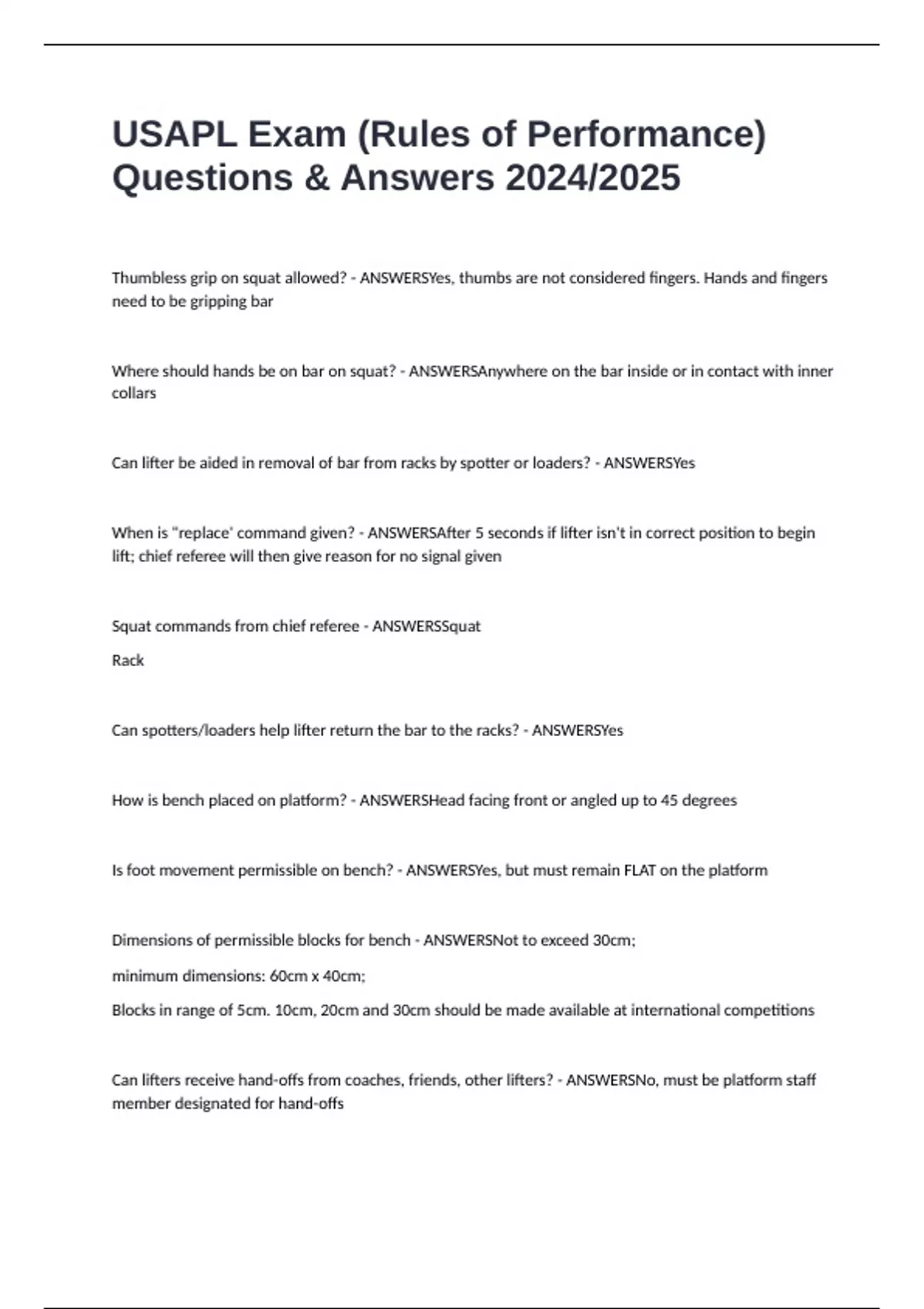 USAPL Exam (Rules of Performance) Questions & Answers 2024/2025 - USAPL ...