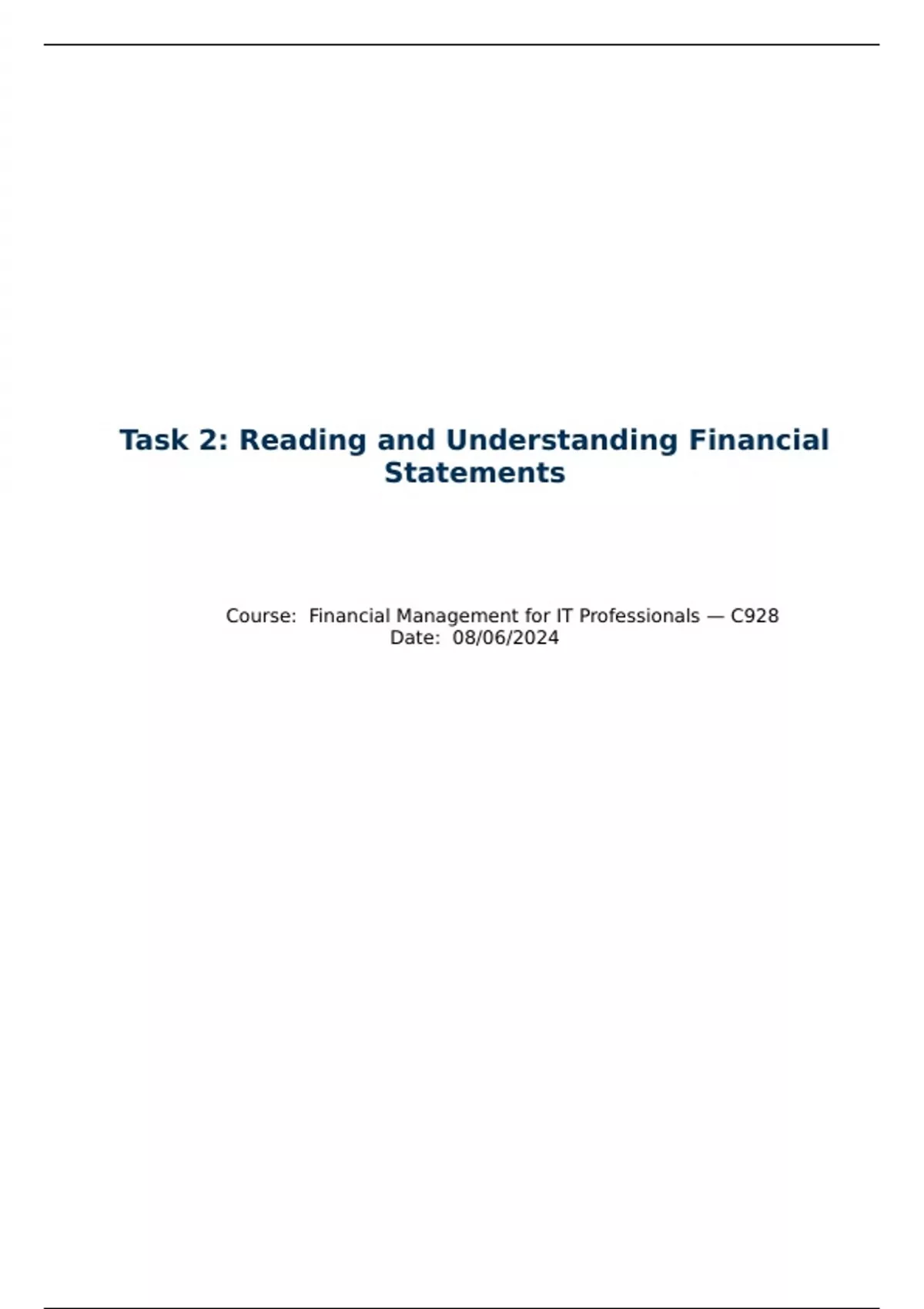 WGU Financial Management for IT Professionals — C928 Task 2 - WGU C928 (C928) - Stuvia US