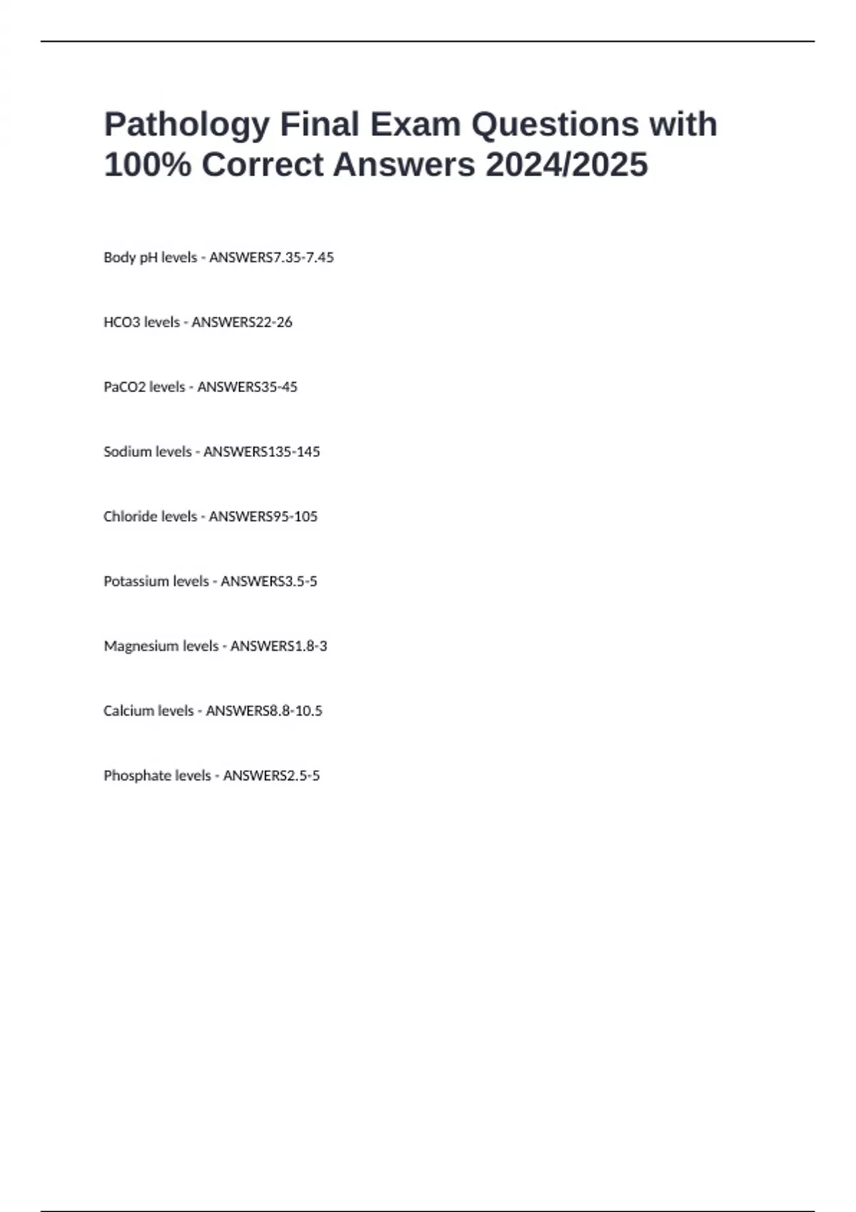 Pathology Final Exam Questions with 100% Correct Answers 2024/2025 ...