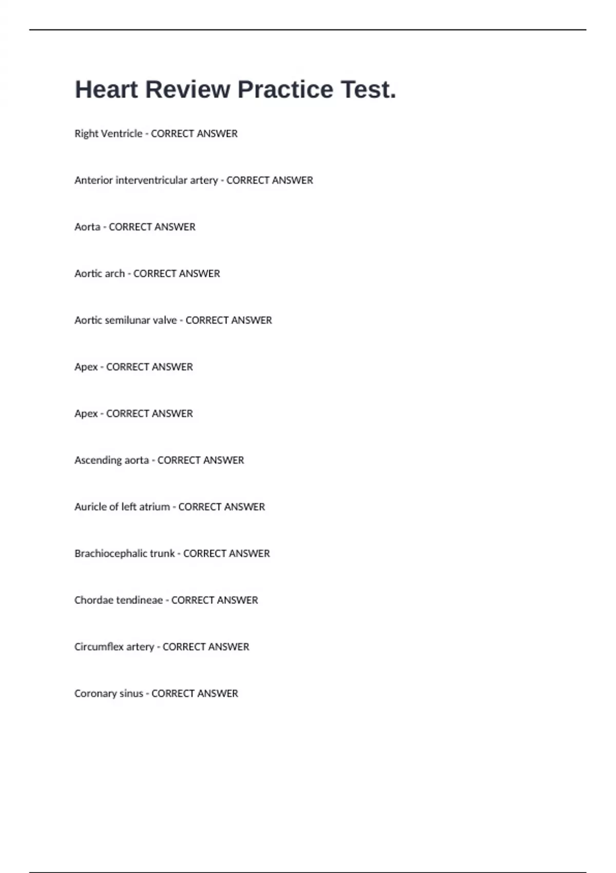 HEART STUDY EXAM QUESTIONS CORRECTLY ANSWERED,ALL SECTIONS INCLUDED AND ...