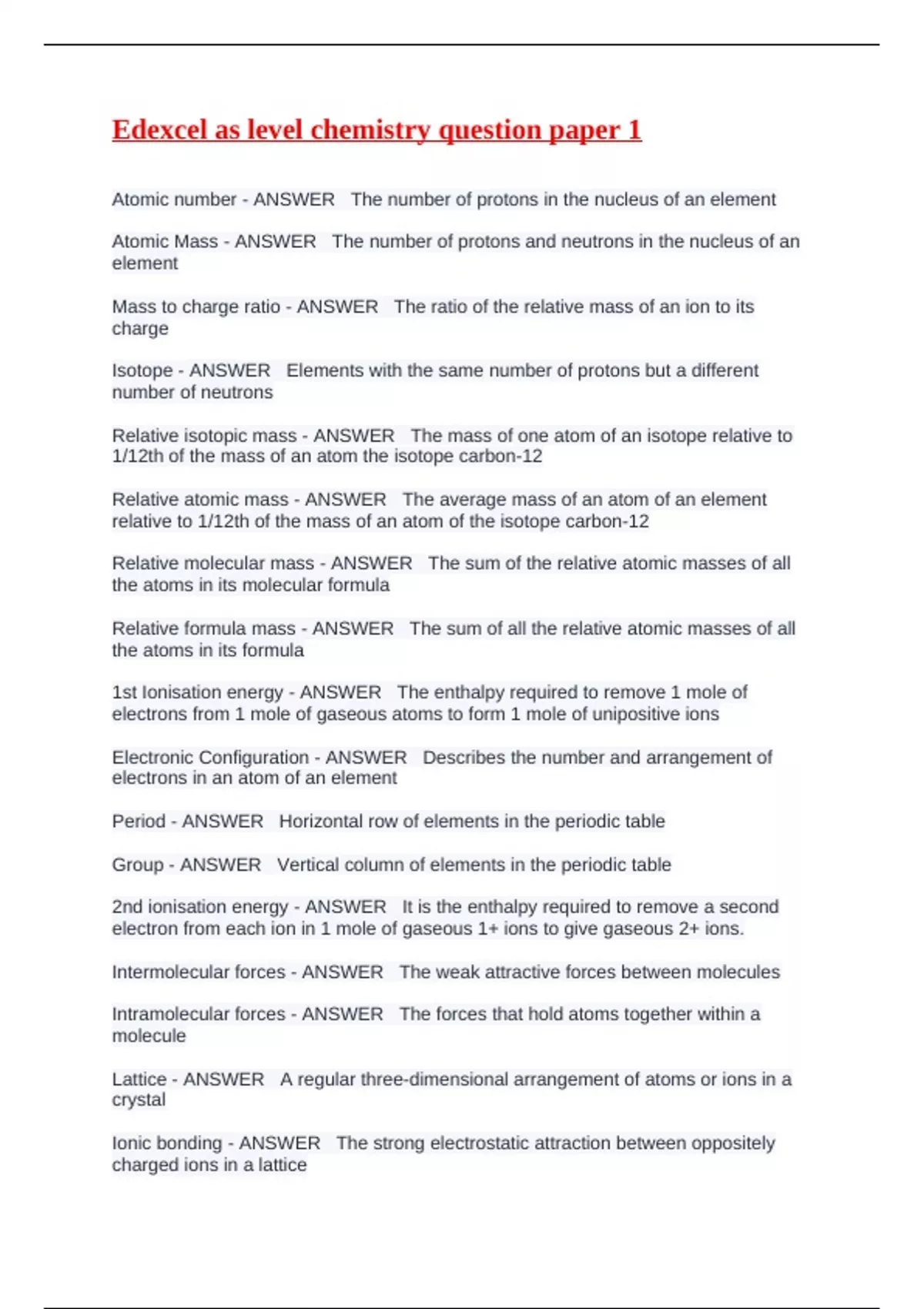 Edexcel as level chemistry question paper 2 - Edexcel as level ...