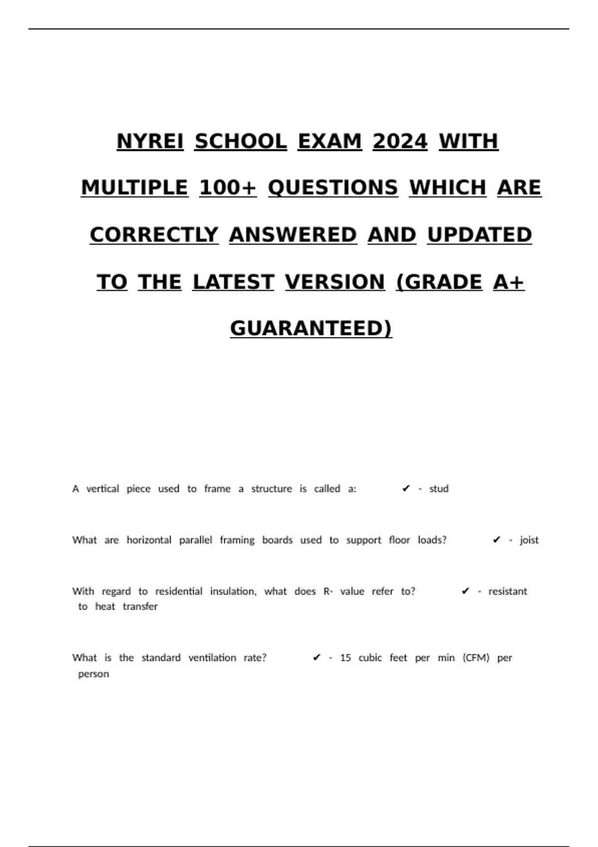 NYREI SCHOOL EXAM 2024 WITH MULTIPLE 100+ QUESTIONS WHICH ARE CORRECTLY ...