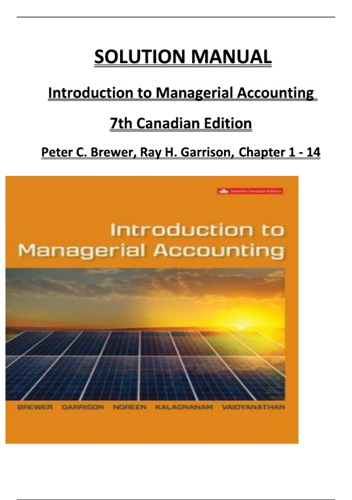 Solution Manual for Introduction to Managerial Accounting, 7th Canadian Edition 2024, by Brewer ...