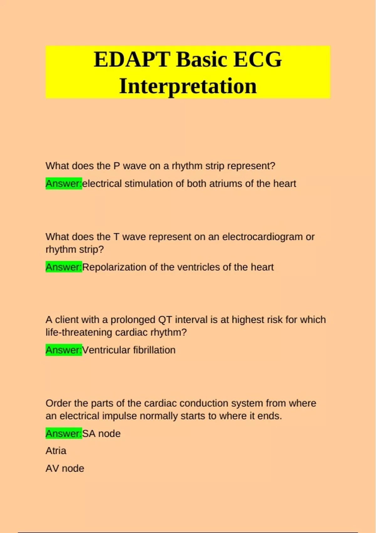 EDAPT Basic ECG Interpretation Questions and Answers(GRADED A+ )2024 ...