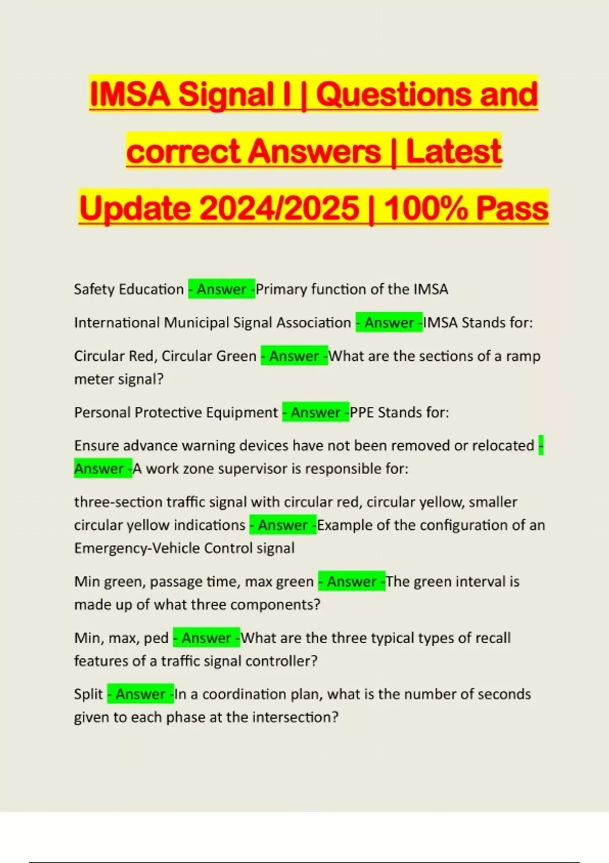 IMSA Signal I | Questions and correct Answers | Latest Update 2024/2025 ...