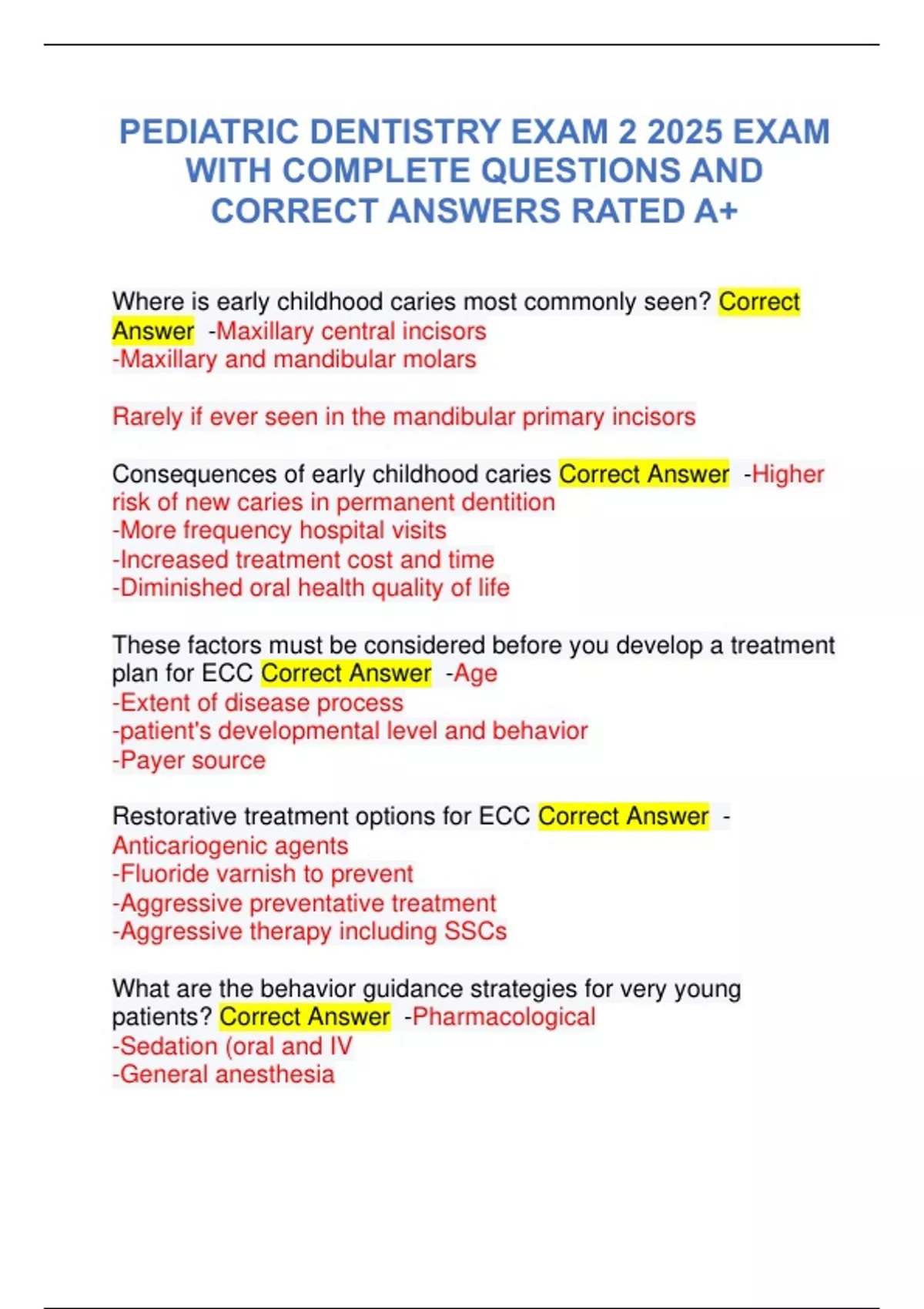 PEDIATRIC DENTISTRY EXAM 2 2025 EXAM WITH COMPLETE QUESTIONS AND ...